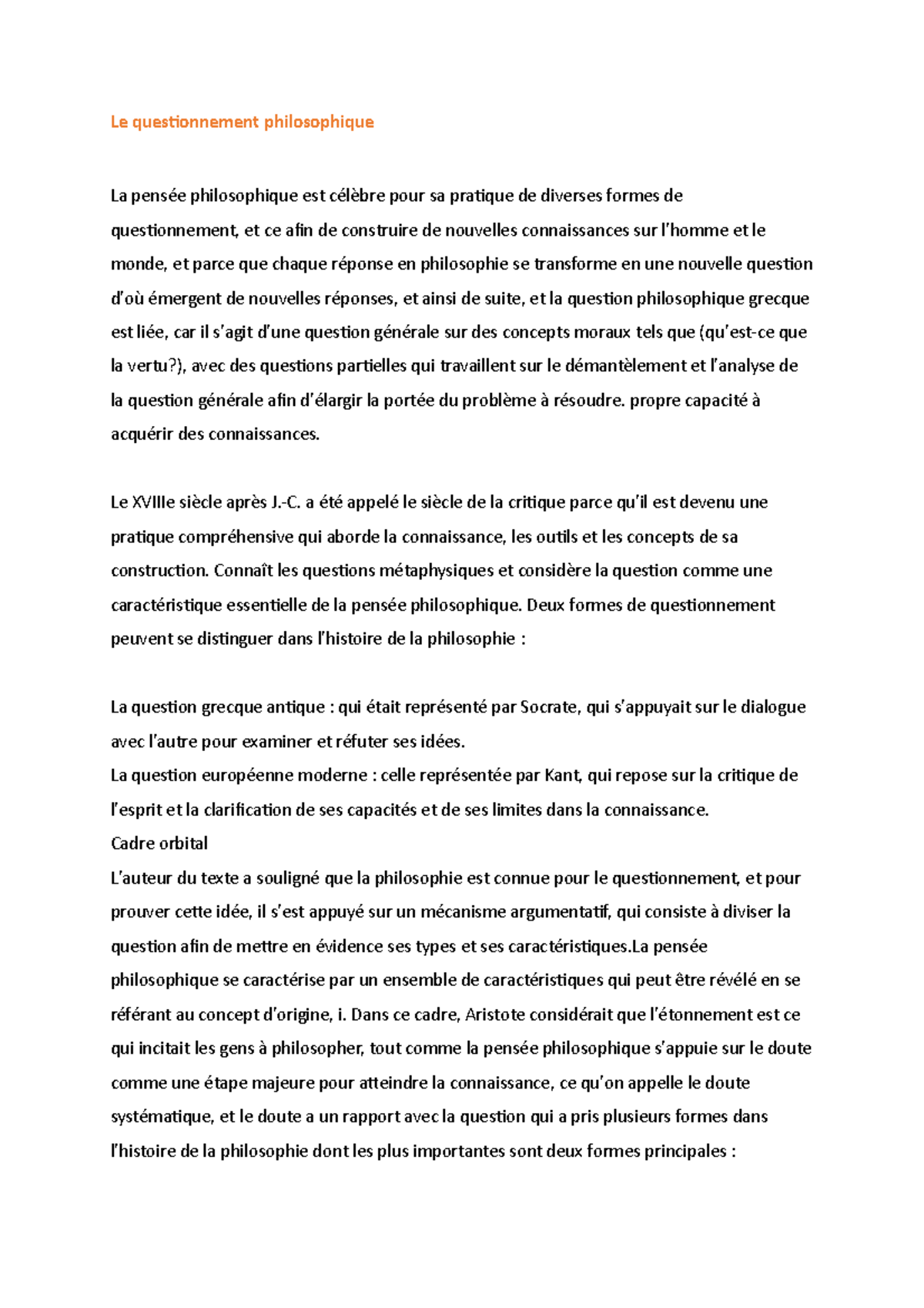 Le questionnement philosophique - propre capacité à acquérir des ...
