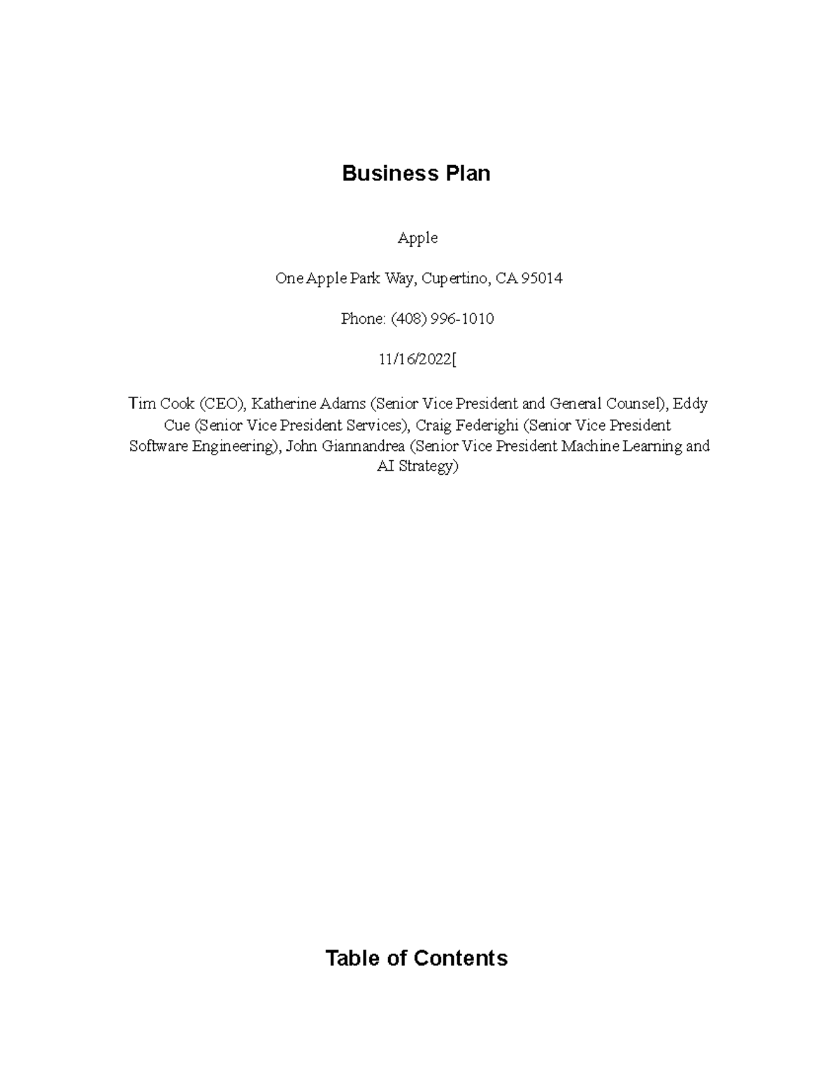 Business Plan Apple - Studocu