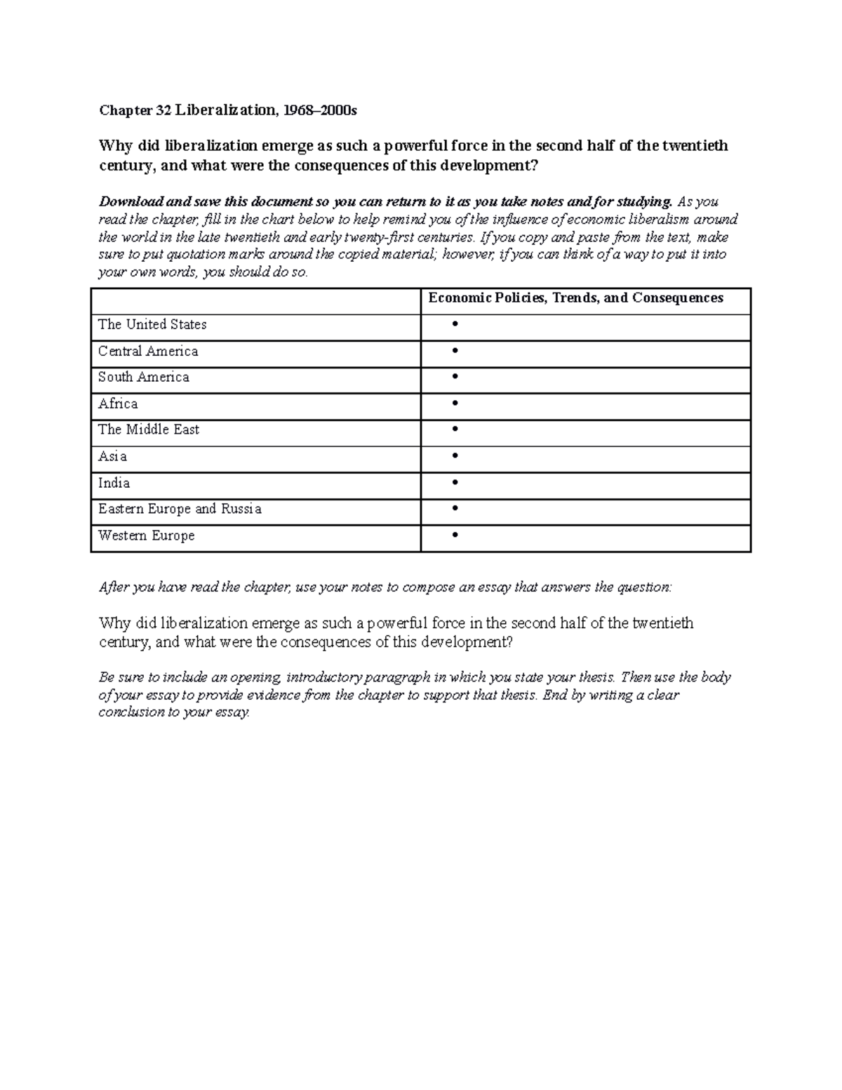 Chapter 32 Guided Reading Exercise - Chapter 32 Liberalization, 1968 ...