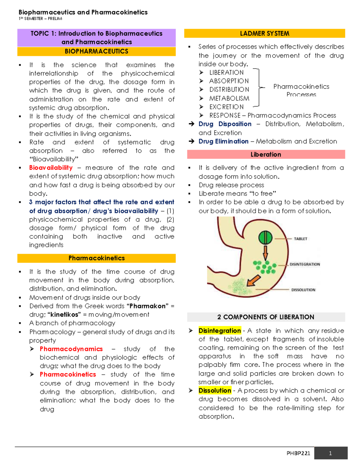 PHBP Prelims- Reviewer - 1 ST SEMESTER – PRELIM TOPIC 1: Introduction ...