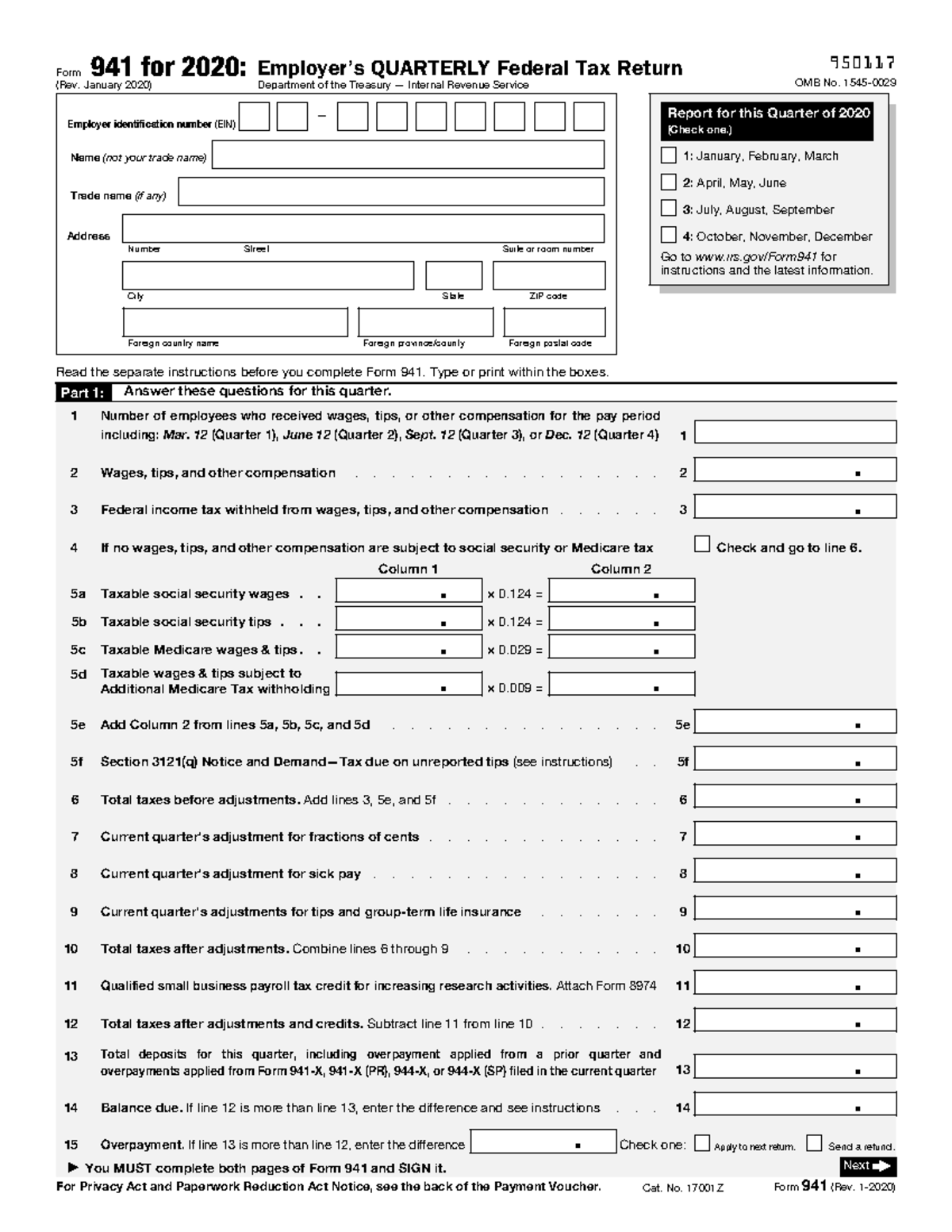 Sample-Form-941 - Docs - Form 941 for 2020: (Rev. January 2020 ...