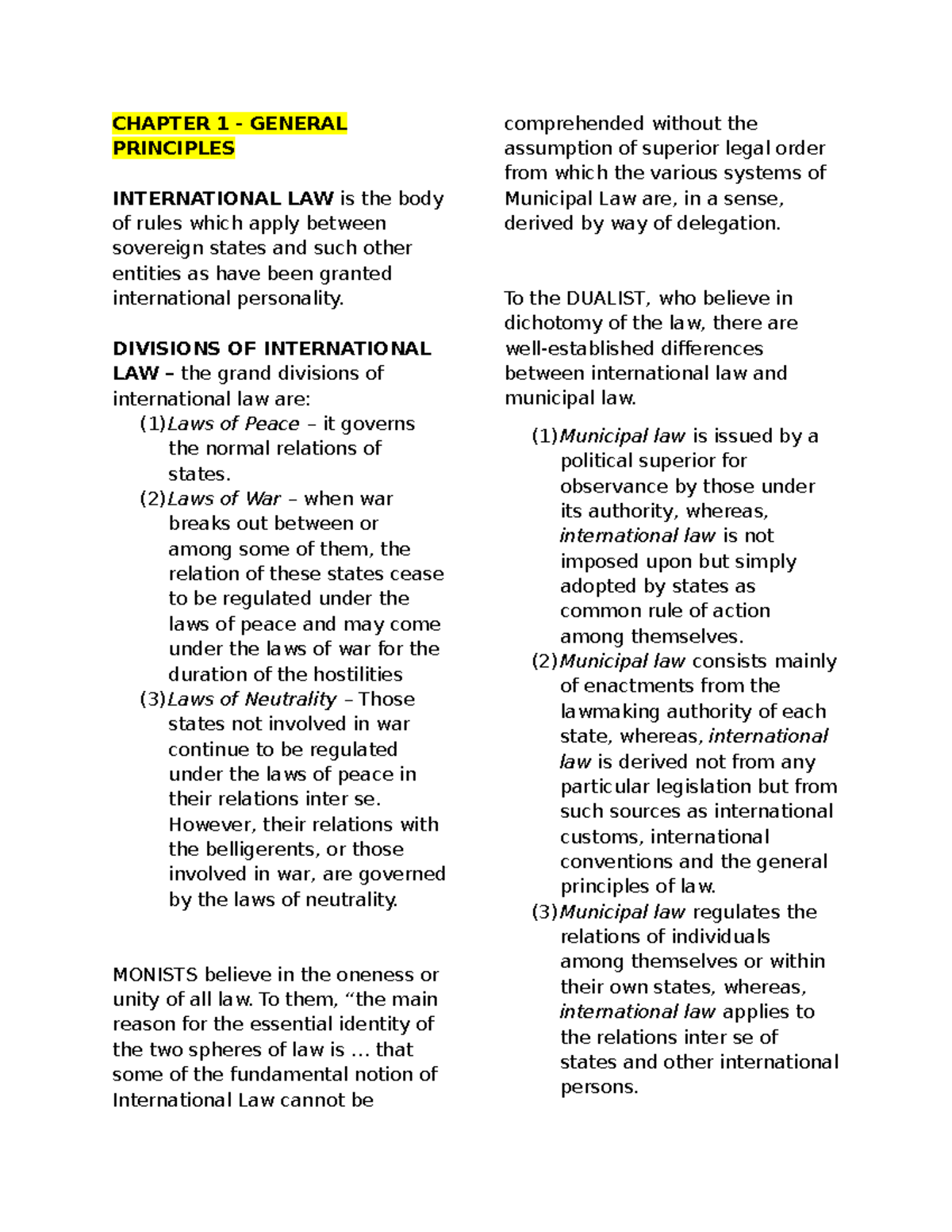 PIL - Notes - Case - CHAPTER 1 - GENERAL PRINCIPLES INTERNATIONAL LAW ...
