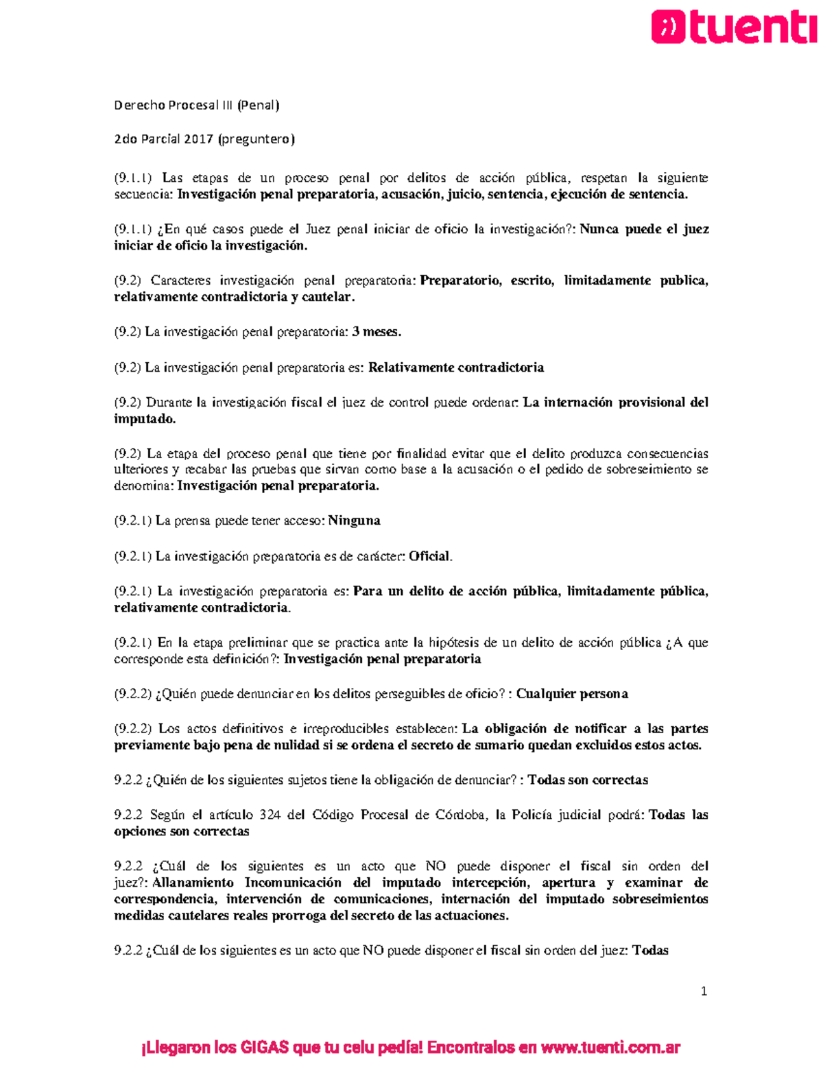 Preguntas 2do parcial procesal lll - Warning: TT: undefined function: 32 Derecho Procesal III ...