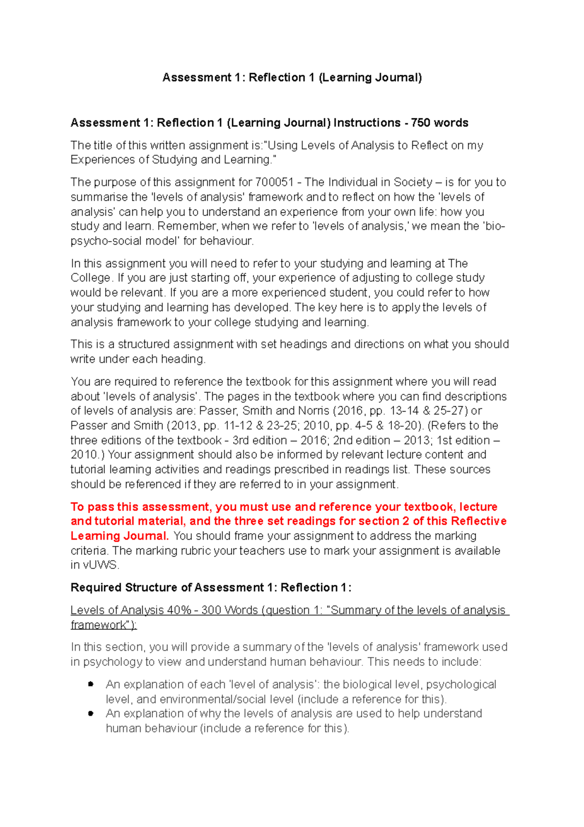 Assessment 1 RLJ1 Instructions - Assessment 1: Reflection 1 (Learning ...