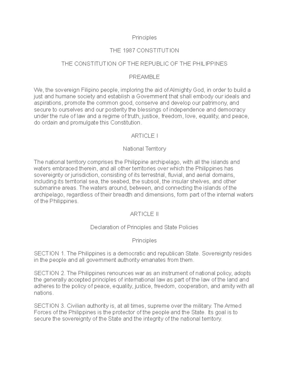 1987 Constitution - Principles THE 1987 CONSTITUTION THE CONSTITUTION ...