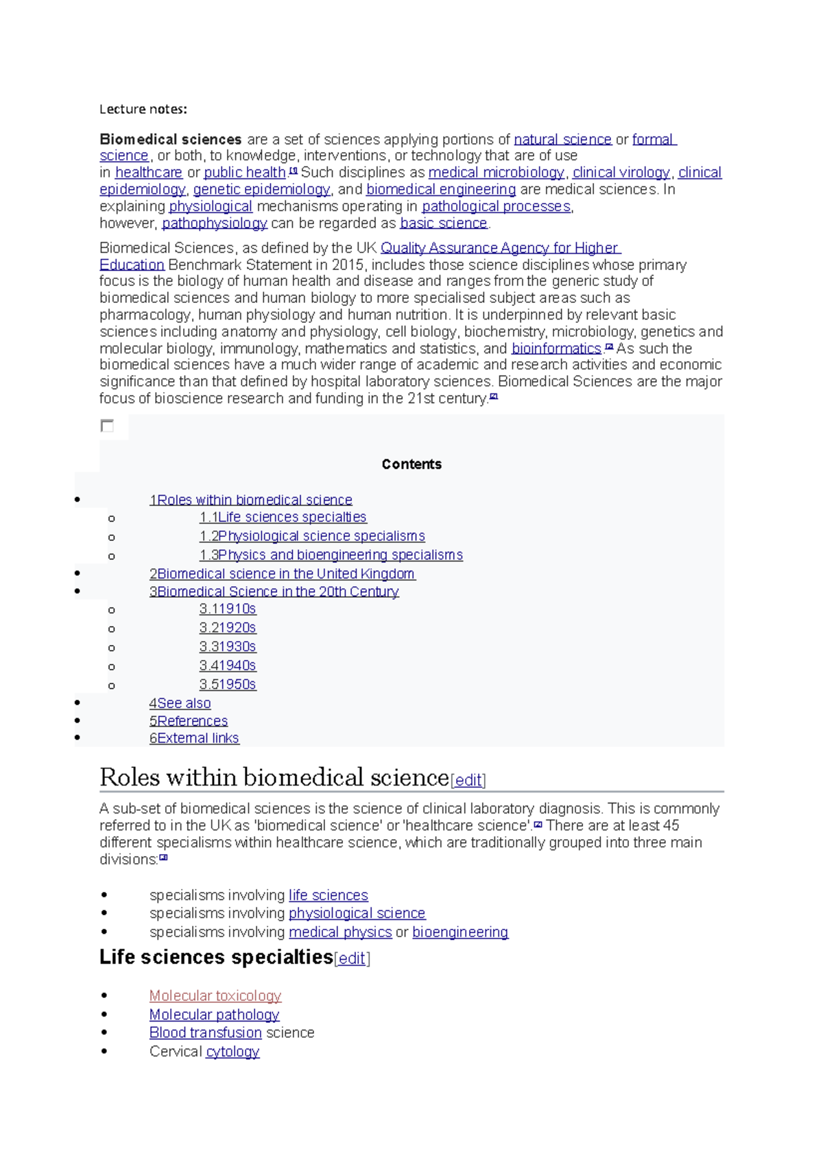 Lecture notes - Lecture notes: Biomedical - Studocu