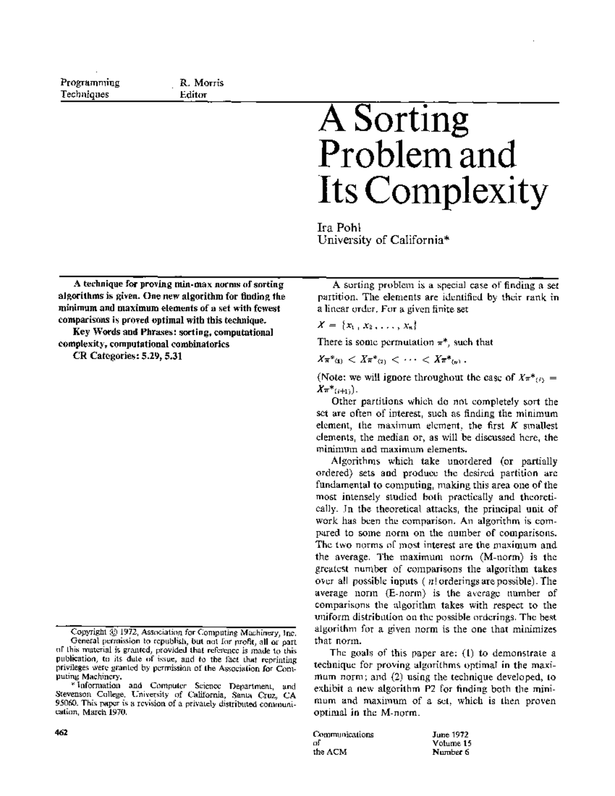 Min - Max theory - Programming R. Morris Techniques Editor A Sorting ...