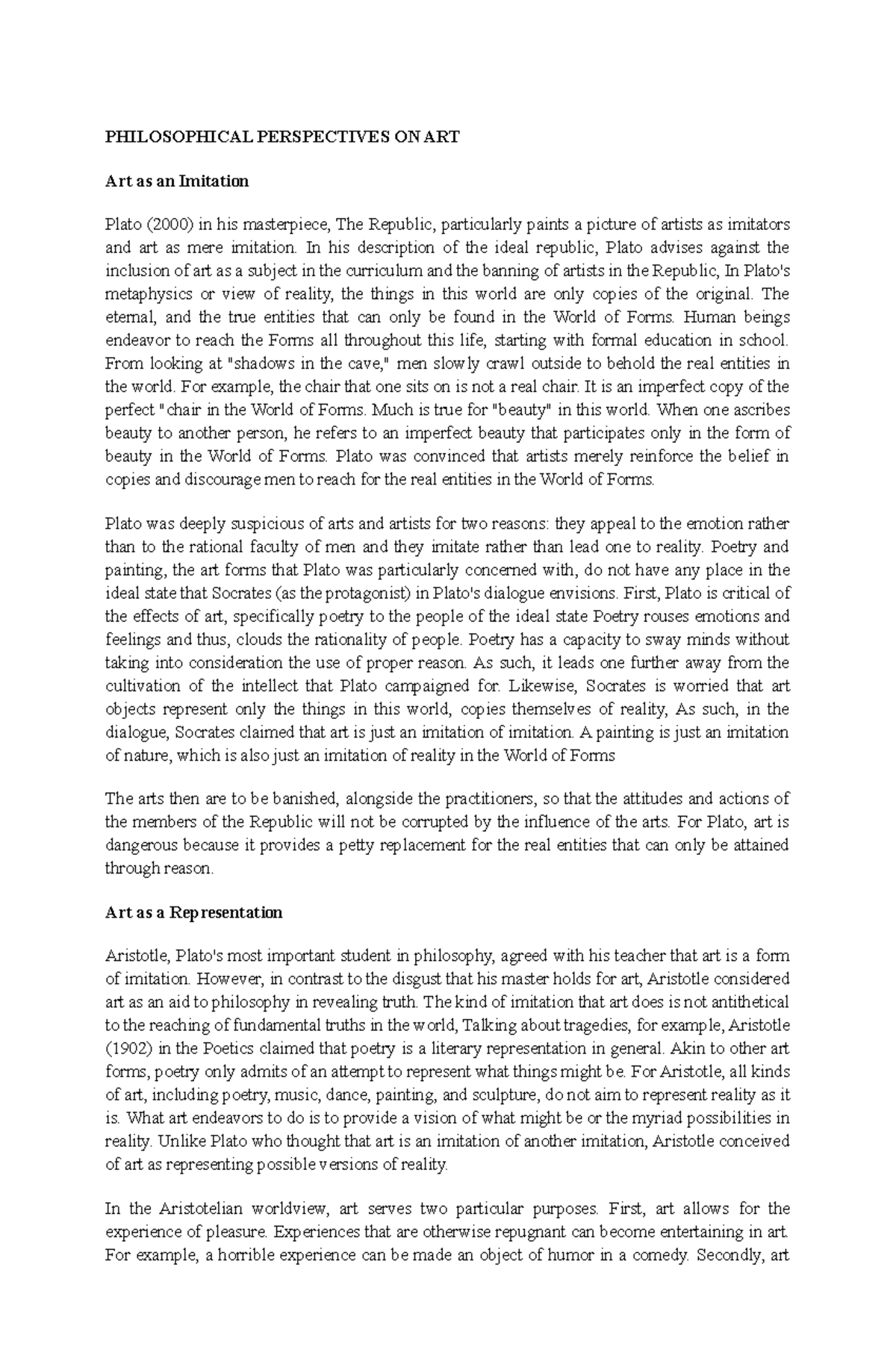 Philosophical Perspectives on Art 1 - PHILOSOPHICAL PERSPECTIVES ON ART ...