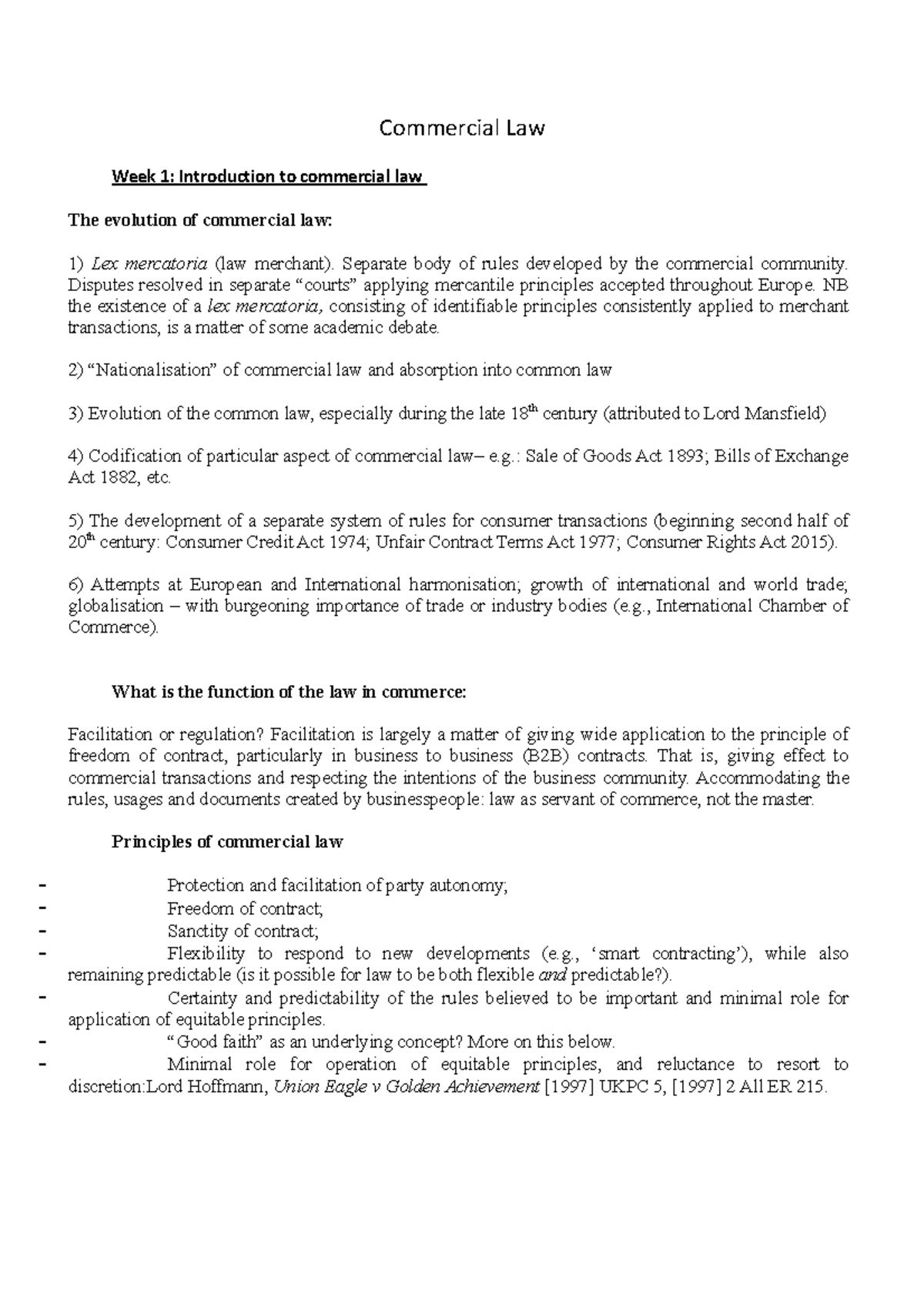 Commercial Law notes - Commercial Law Week 1: Introduction to ...
