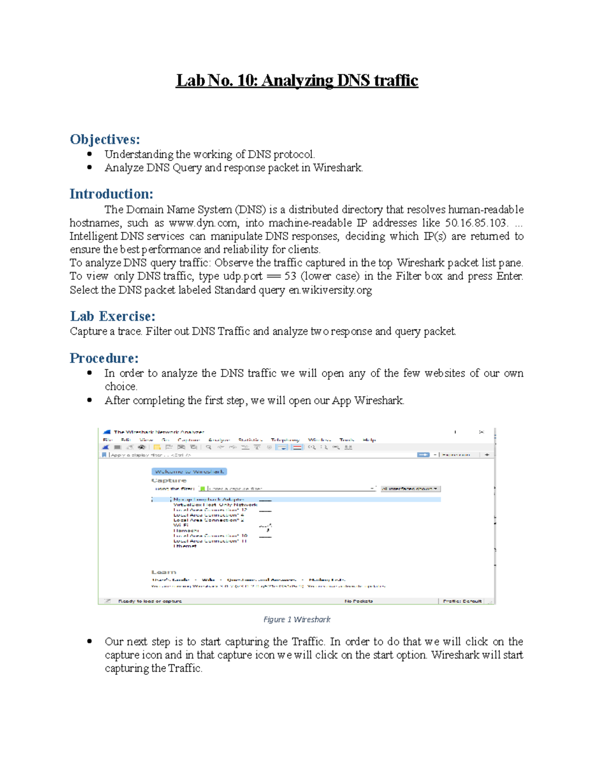 Analyzing DNS Traffic - Lab No. 10: Analyzing DNS traffic Objectives ...