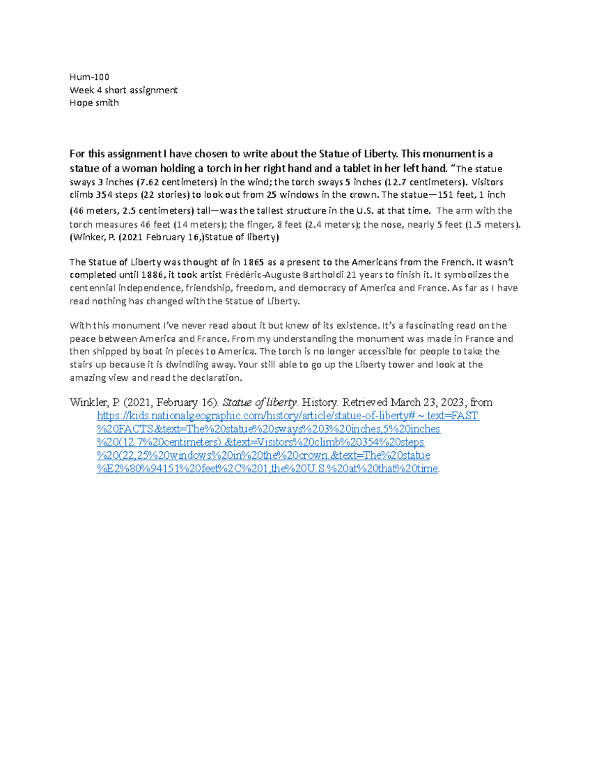 Hum-100 week 4 short assignment - Hum- Week 4 short assignment Hope ...