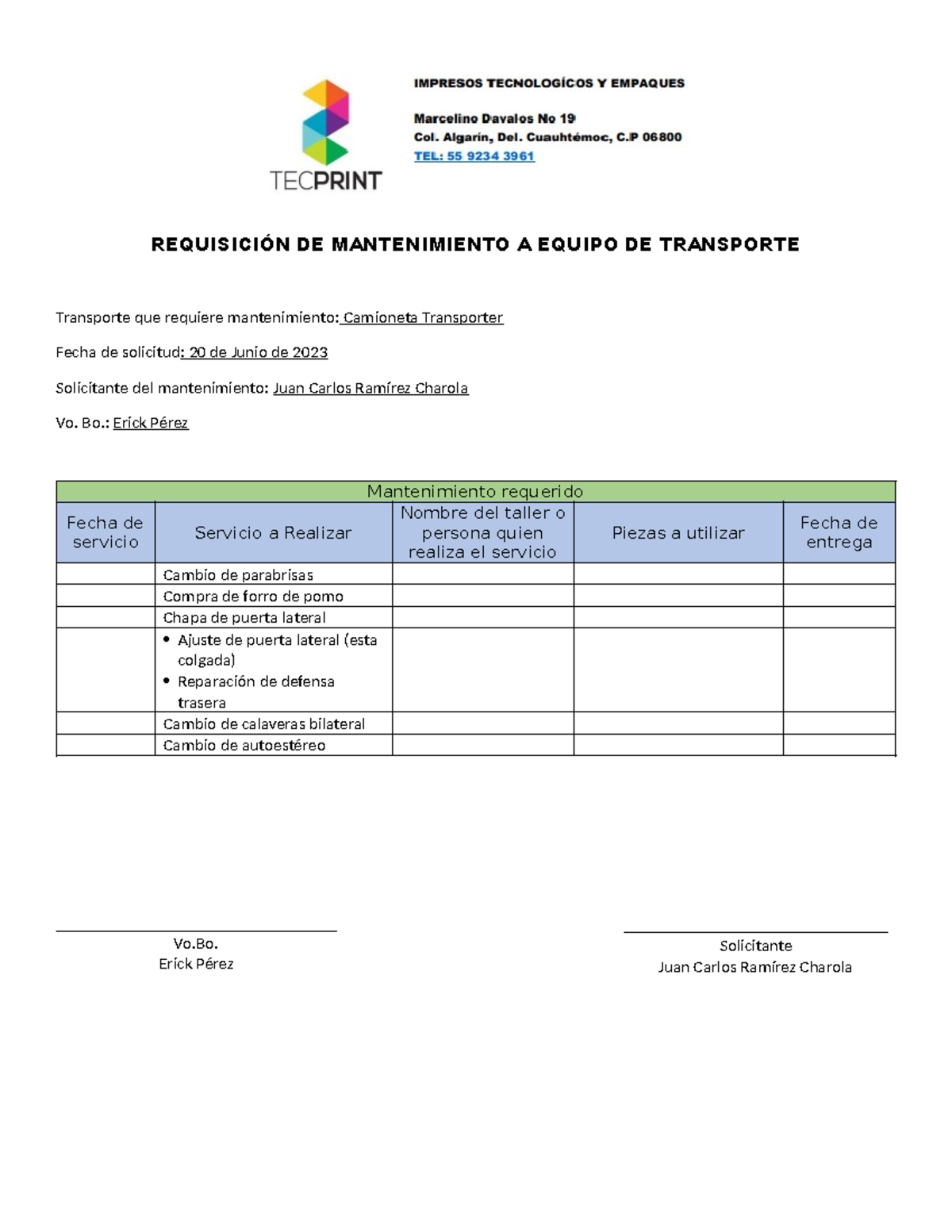 Requisiciones Tecprint - REQUISICIÓN DE MANTENIMIENTO A EQUIPO DE ...