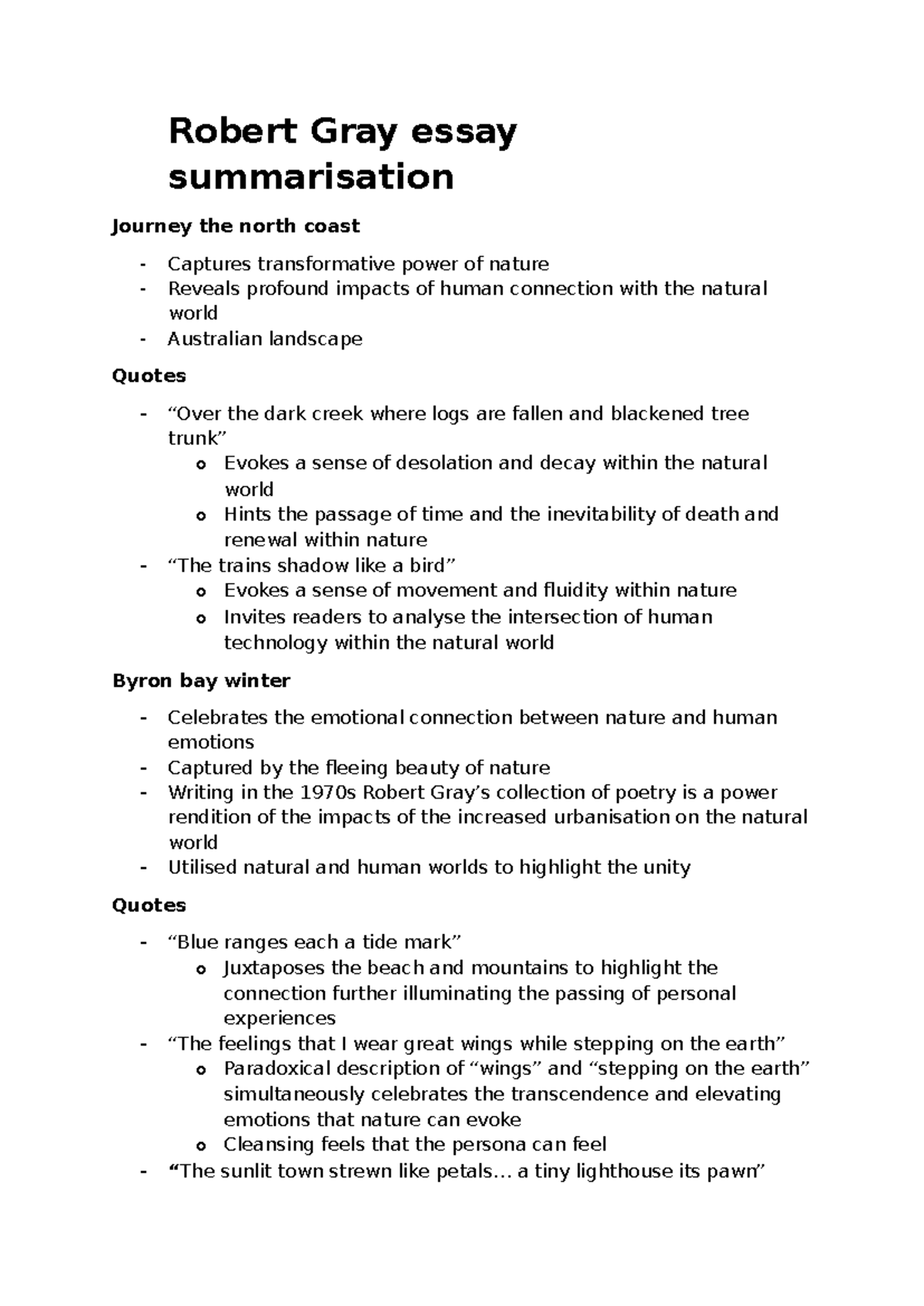 Robert gray summaries - Robert Gray essay summarisation Journey the ...