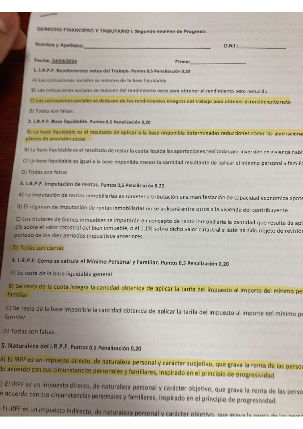Examen Ordinaria 2 Cuatrimestre 2023-2024 ( Resuelto) - DERECHO FINANCIERO Y TRIBUTARIO 1 ...