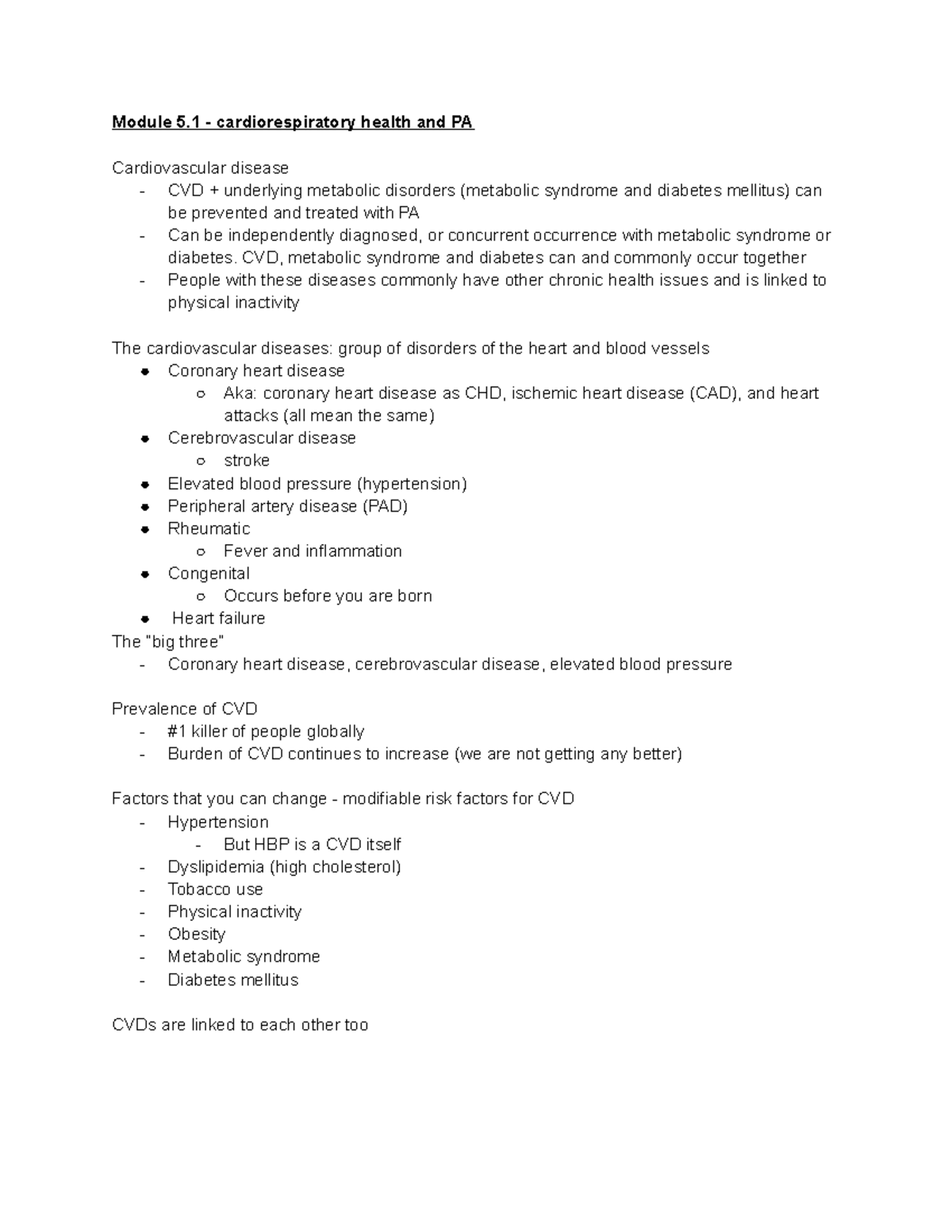 Module 5 - cardiorespiratory health and PA + cerebrovascular disease ...