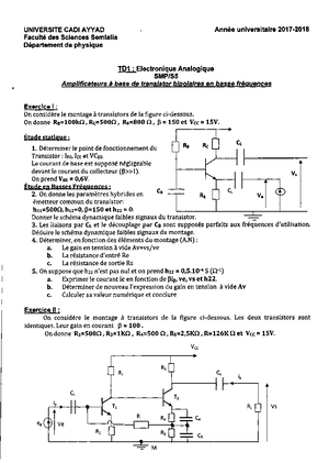 Cours EN S5 version final compressed - Cours Électronique Analogique R 1 R 2 RE eg Rg Ru VCC RC ...