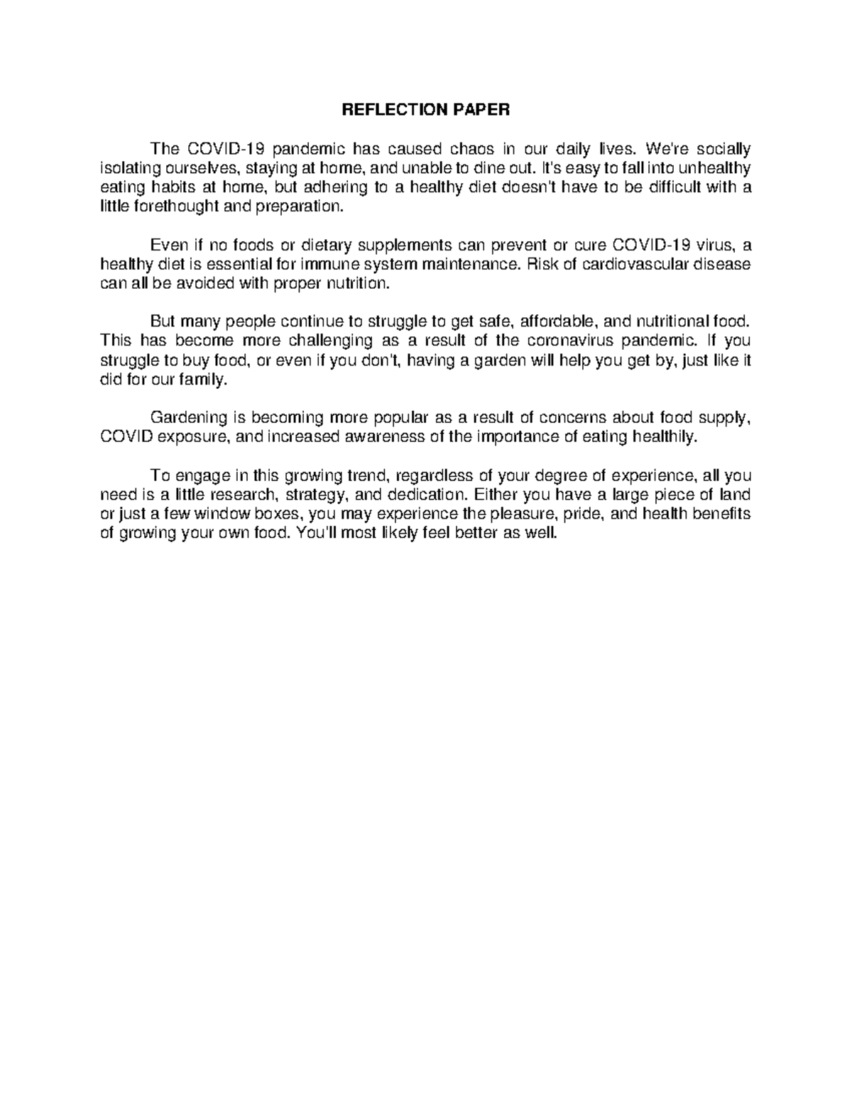 Reflection Paper (Nutrition and Diet Therapy Lab) - REFLECTION PAPER ...