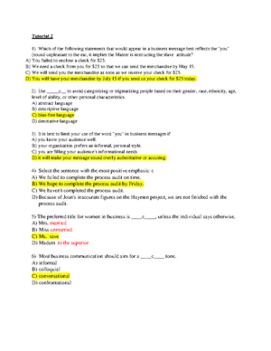 Business communication Tutorial 2 - Tutorial 2 1) Which of the following statements that would ...