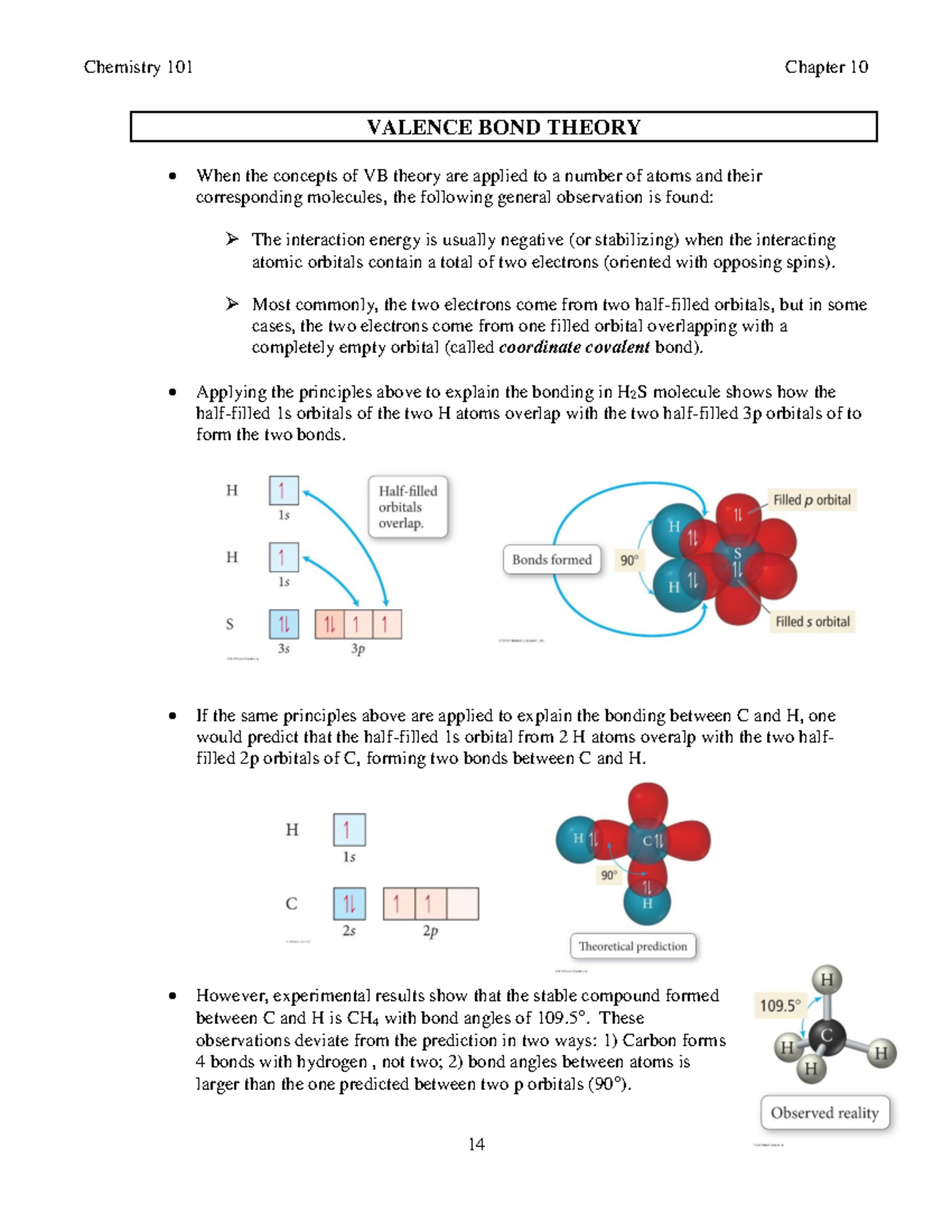 14 - biology - Chemistry 101 Chapter 10 14 VALENCE BOND THEORY When the ...