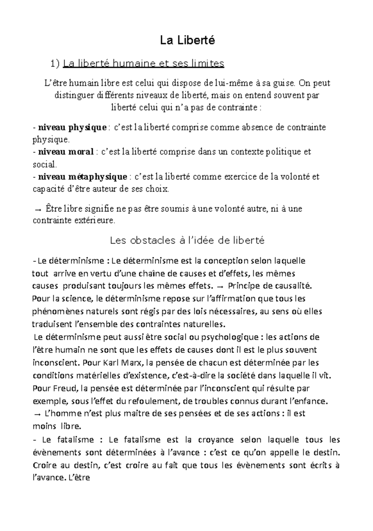 La Liberté - cours - La Liberté La liberté humaine et ses limites L ...