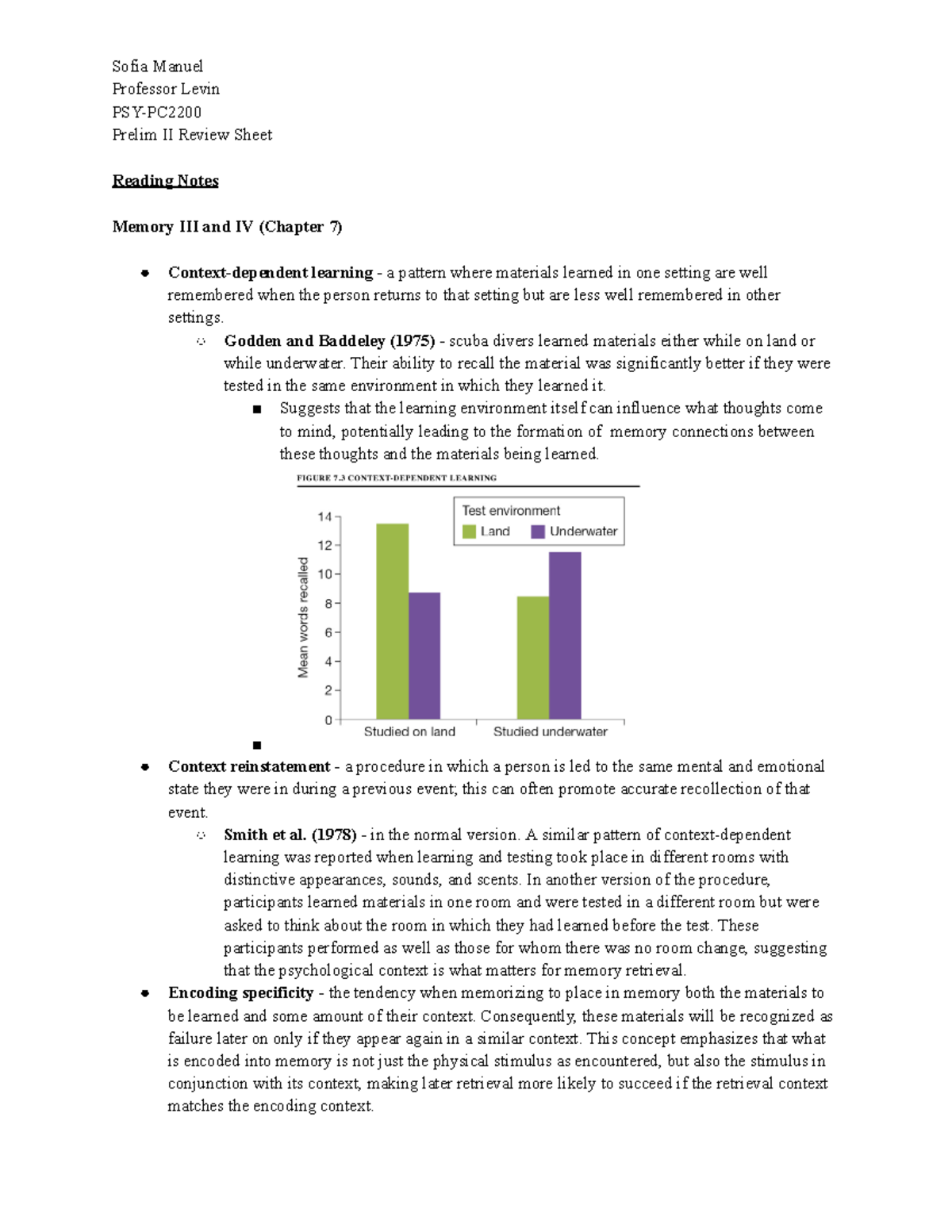 Prelim II Reivew Sheet - Professor Levin PSY-PC Prelim II Review Sheet ...