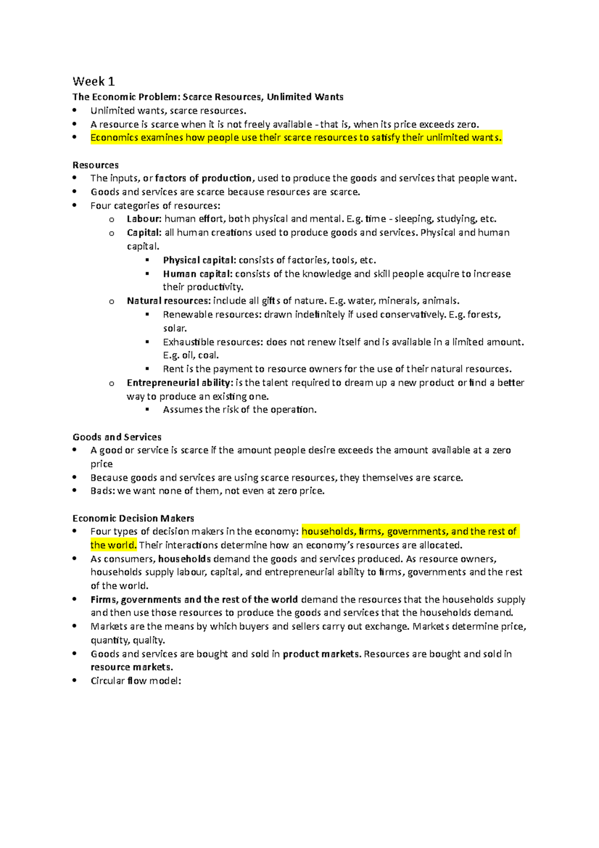 BU1003 Lecture Notes - Week 1 The Economic Problem: Scarce Resources ...