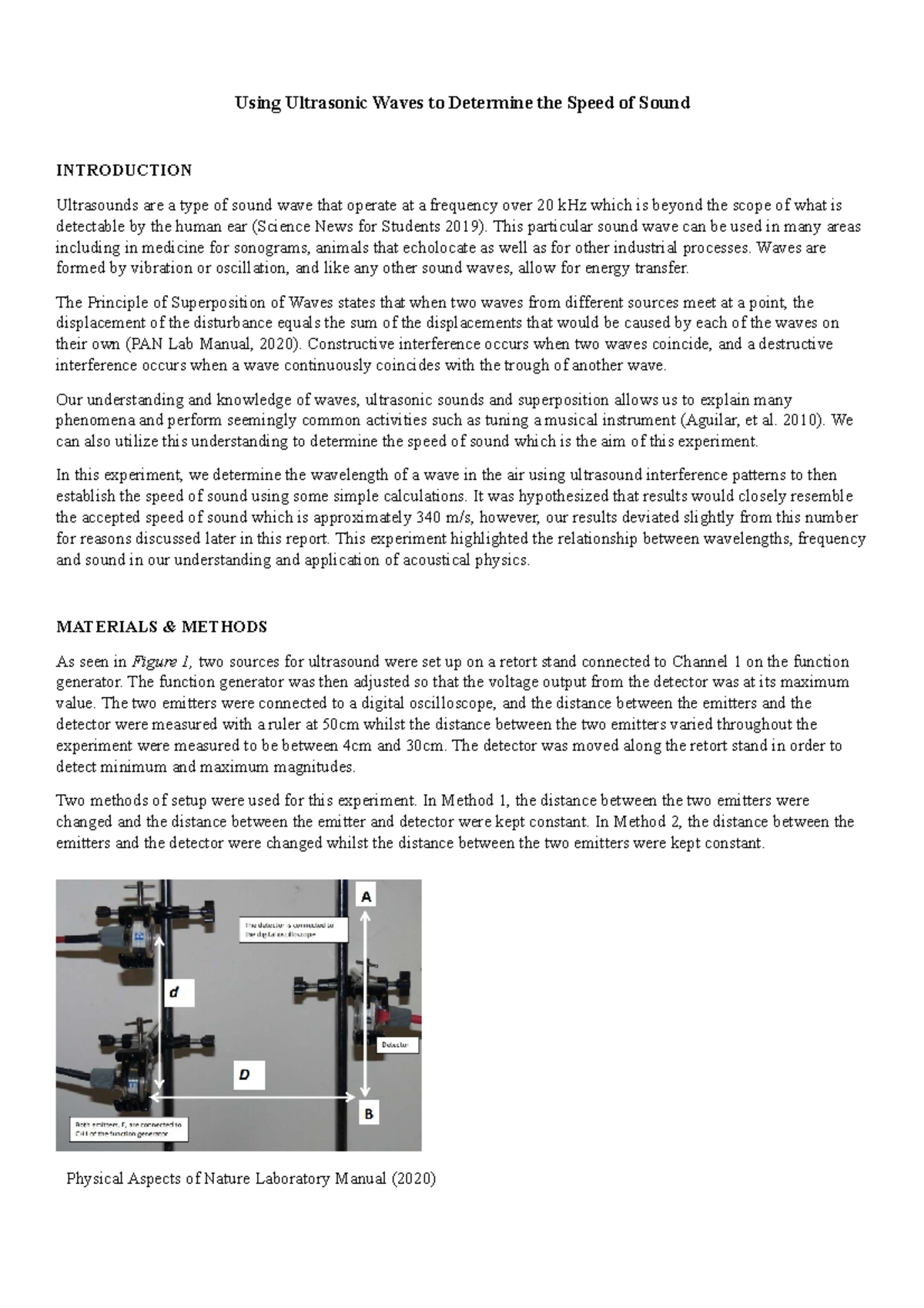 Ultrasound Report - Using Ultrasonic Waves to Determine the Speed of ...