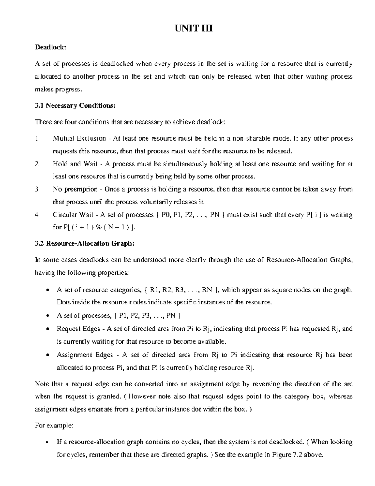 Unit III complete (1) os - UNIT III Deadlock: A set of processes is deadlocked when every ...