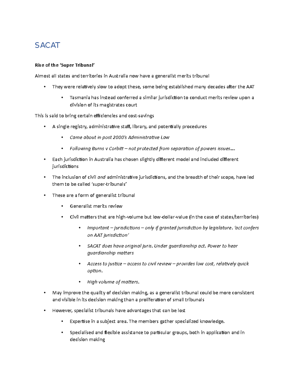 Sacat notes - SACAT Rise of the ‘Super Tribunal’ Almost all states and ...