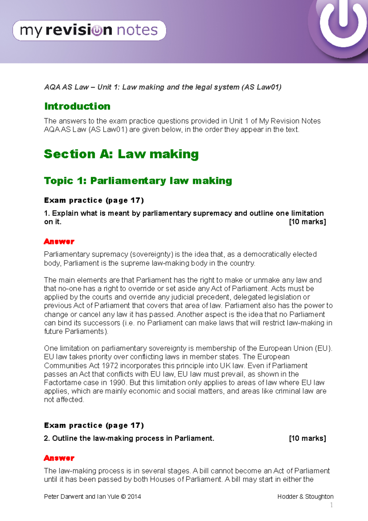 Law exam q and ans - law and morality essay - AQA AS Law – Unit 1: Law ...
