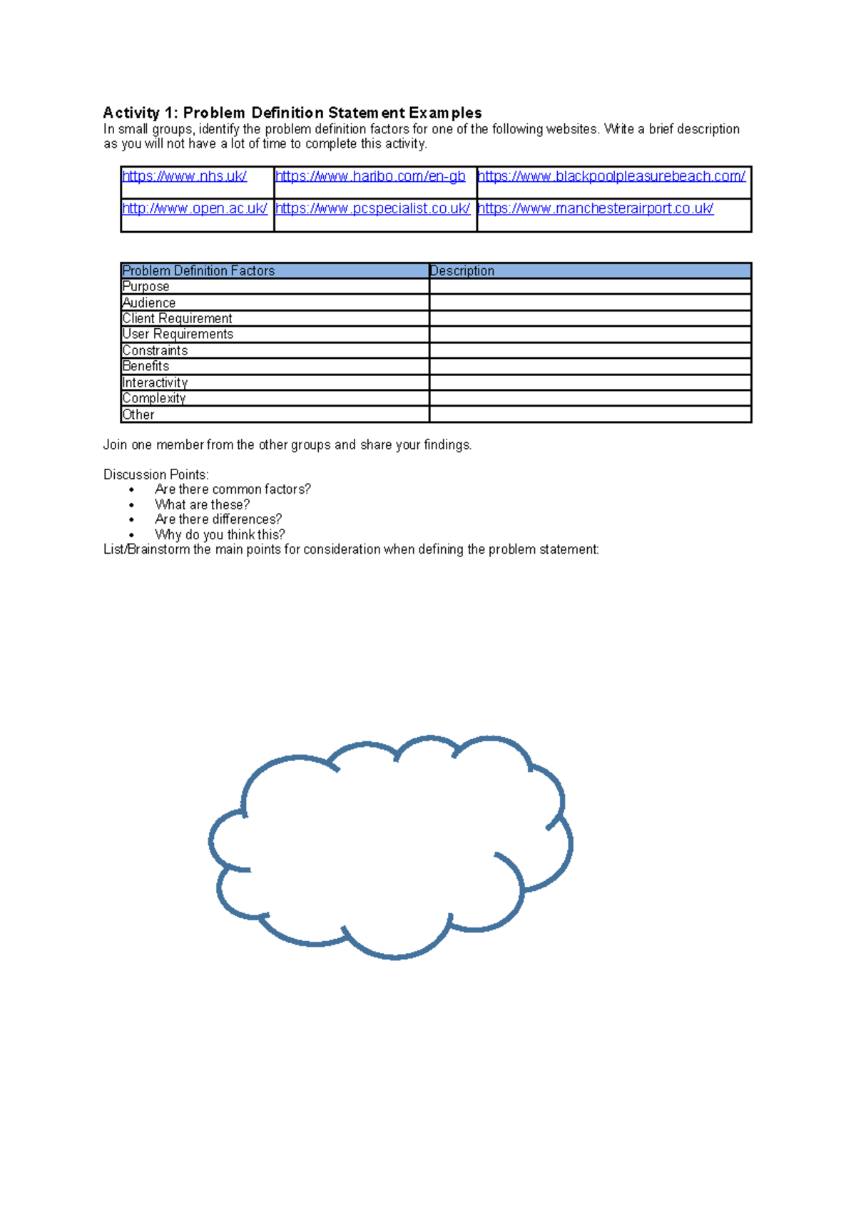 Activity 1 and 2 Problem Statement - Activity 1: Problem Definition ...