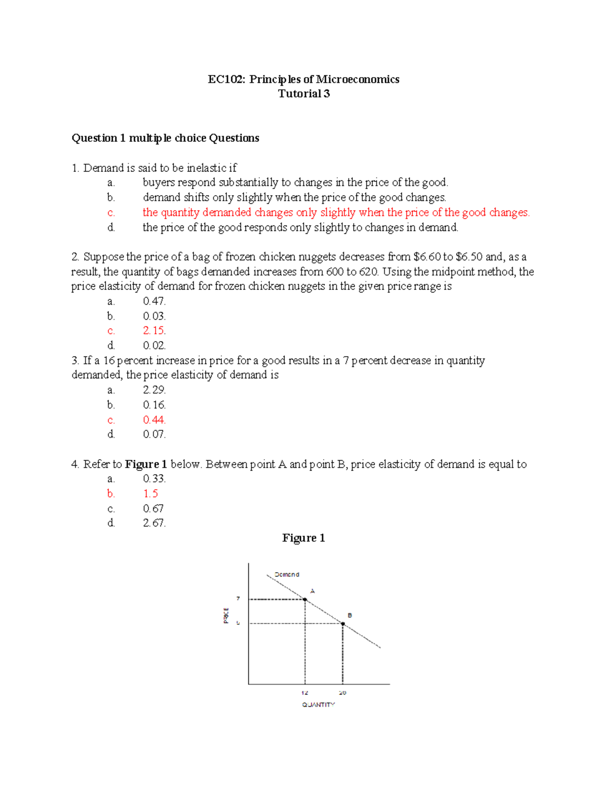 EC102 Tutorial 3 Solution - EC102: Principles of Microeconomics Tutorial 3 Question 1 multiple ...