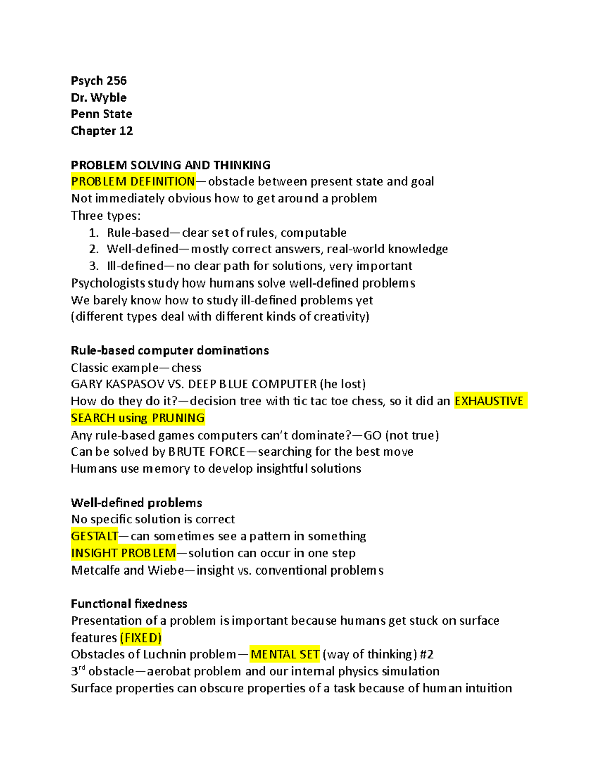 Chapter 12 pt 1 - Lecture notes 12 - Psych 256 Dr. Wyble Penn State ...
