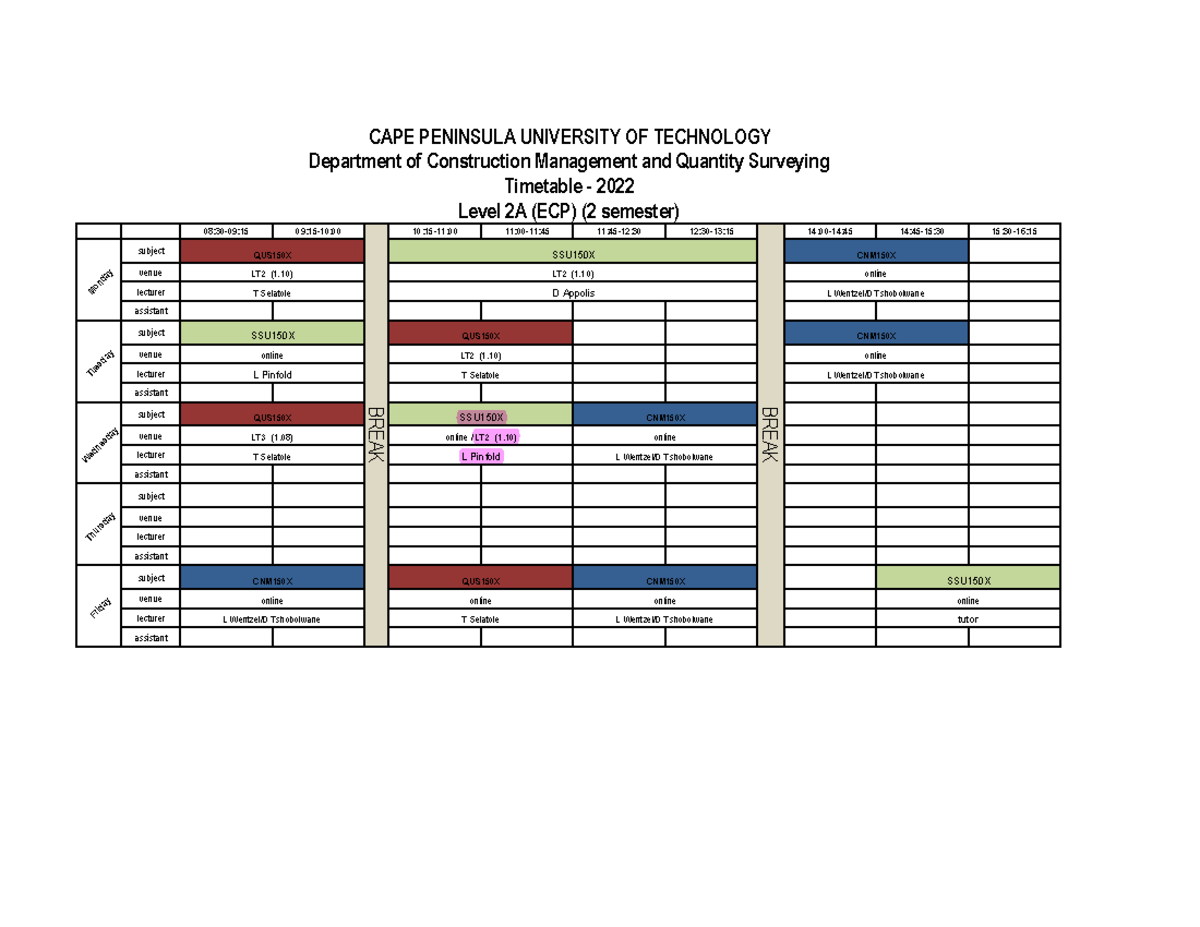 Timetables 2022 13 July 2022 ECP - 08:30-09:15 09:15-10:00 10:15-11:00 ...