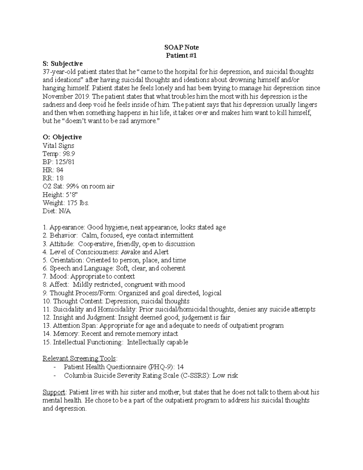 SOAP Note SOAP Notes For Psych SOAP Note Patient S Subjective 37