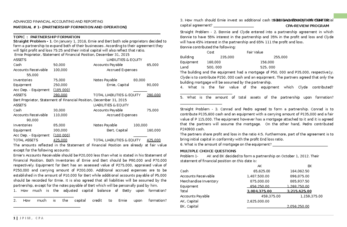 Material 1: Partnership for Formation and Operation - ADVANCED ...