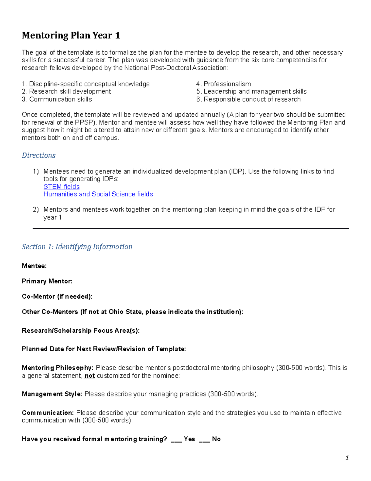 2022 PPSP Mentoring Plan - Mentoring Plan Year 1 The goal of the ...