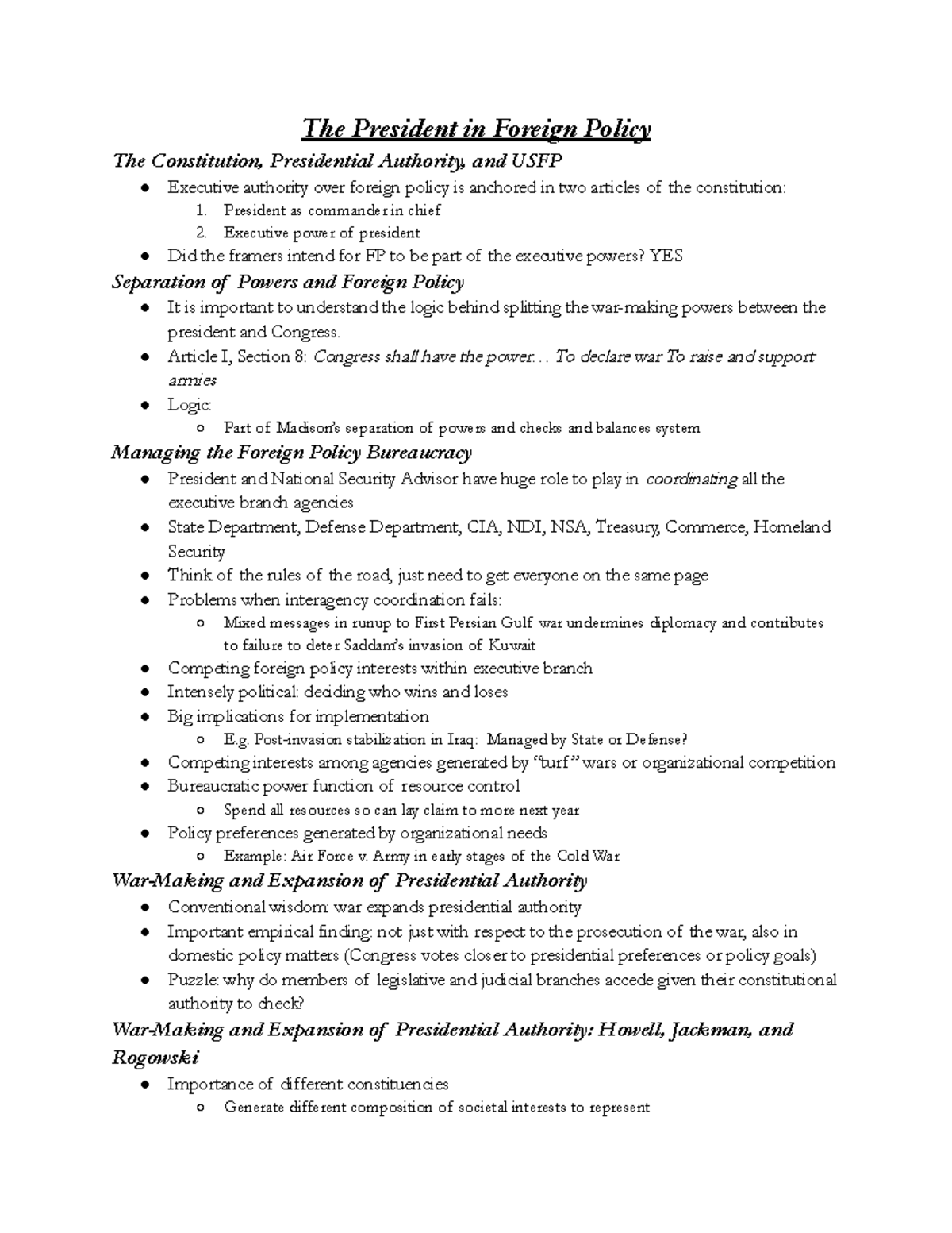 Gov Module 5 - notes - The President in Foreign Policy The Constitution ...