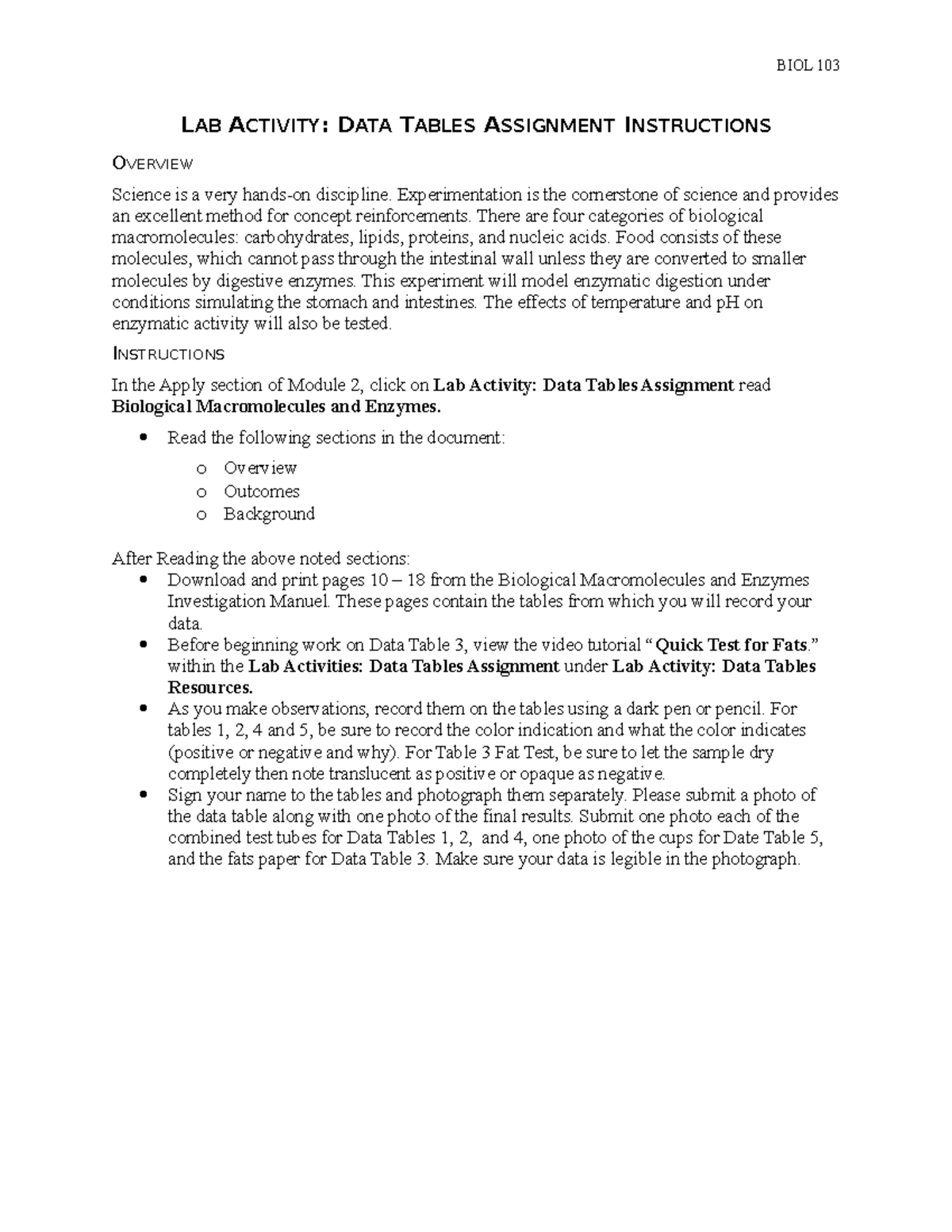 Lab Activity Data Tables Assignment Instructions - HLTH 216 - LU - Studocu