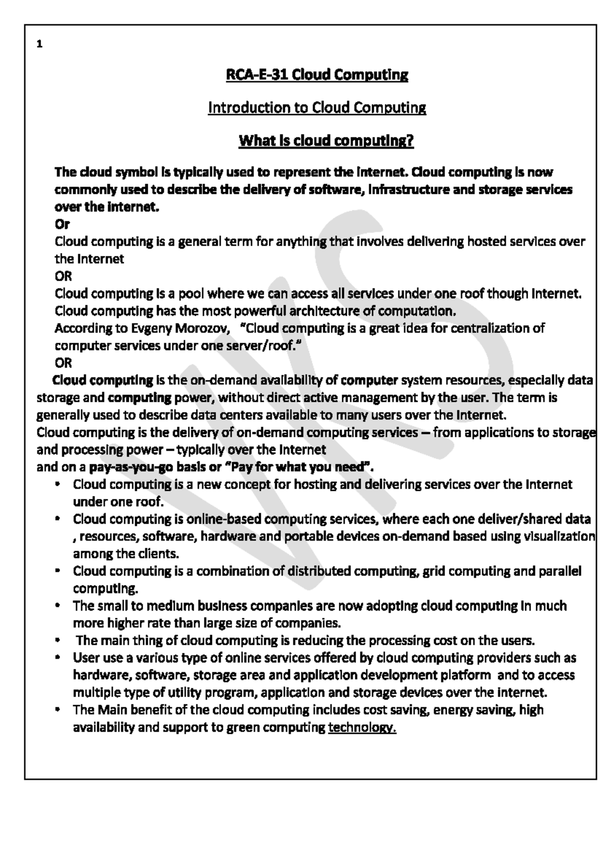 Cc-notes-on - Cloud Computing Tutorial - 1 Cloud Computing Introduction ...