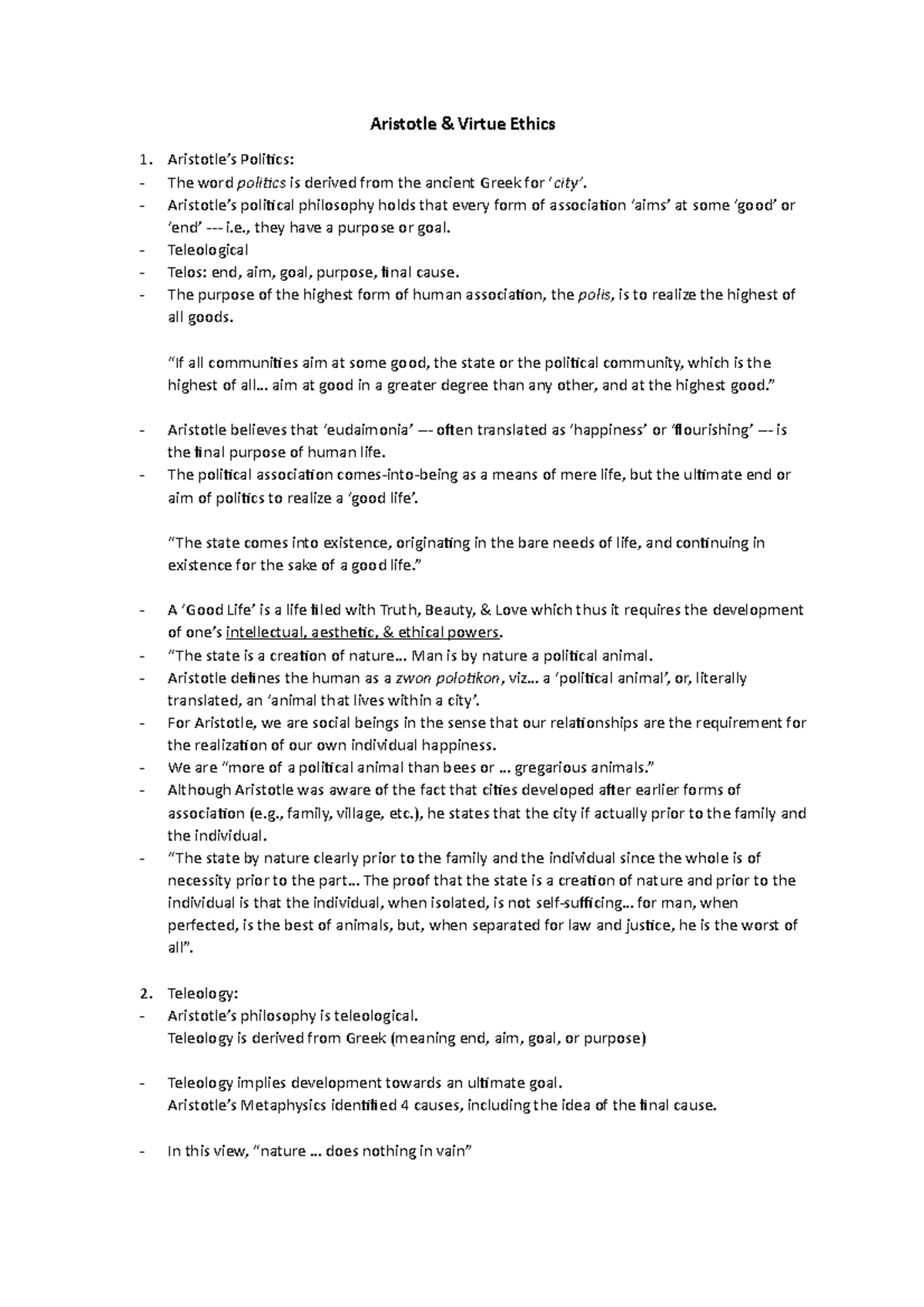 Aristotle - notes from business class - Aristotle & Virtue Ethics ...