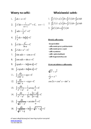Wzory i zadania - lista 9 - MATEMATYKA - lista 9 SZEREGI LICZBOWE w ...