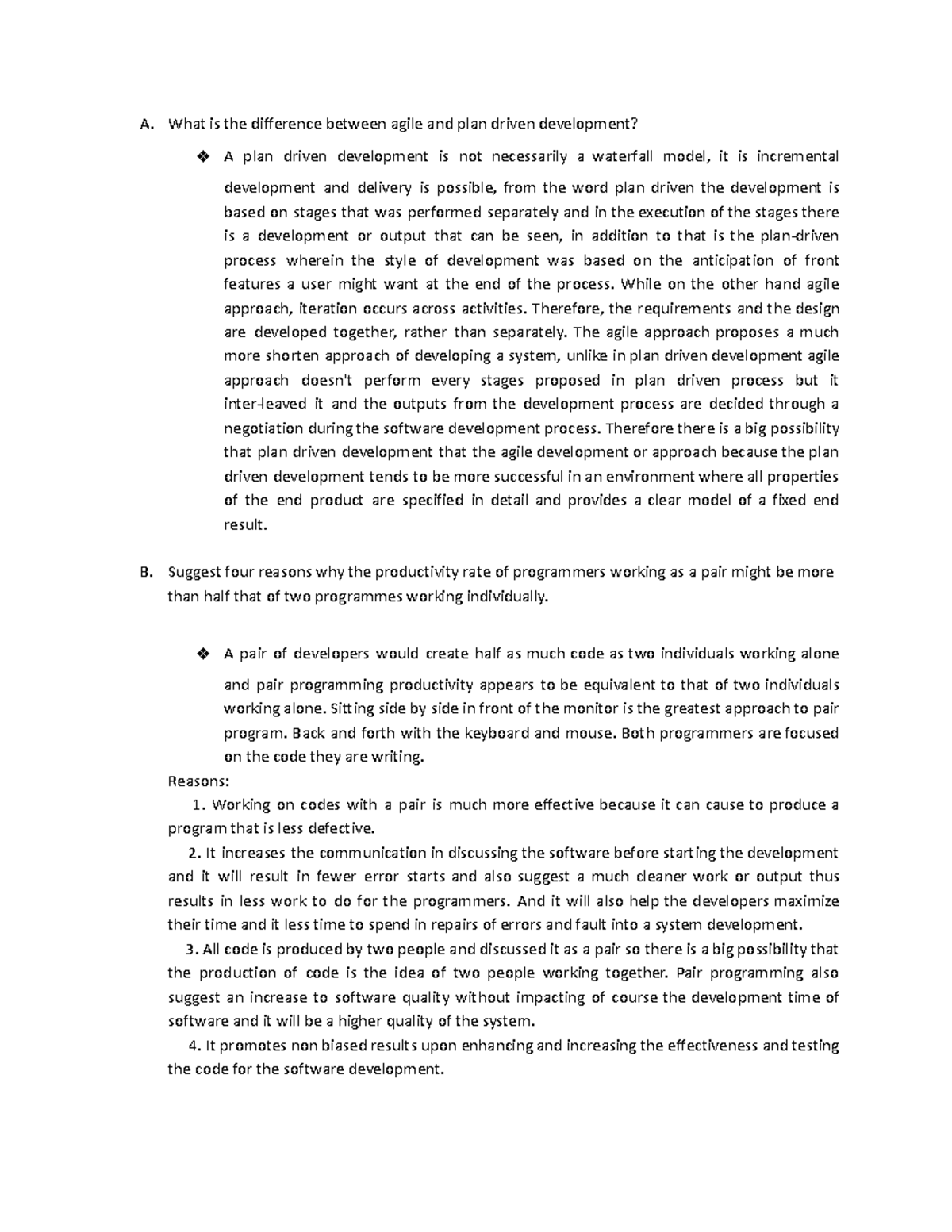 Methodologies - A. What is the difference between agile and plan driven ...