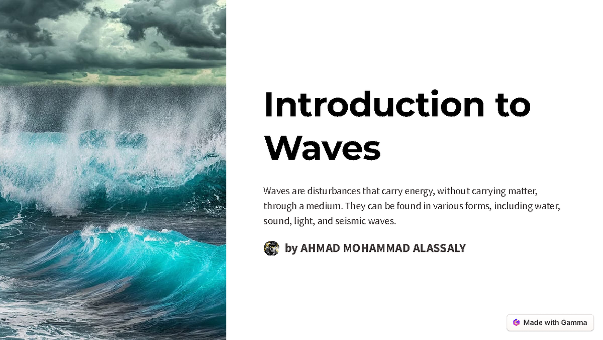 Introduction-to-Waves - Introduction to Waves Waves are disturbances ...