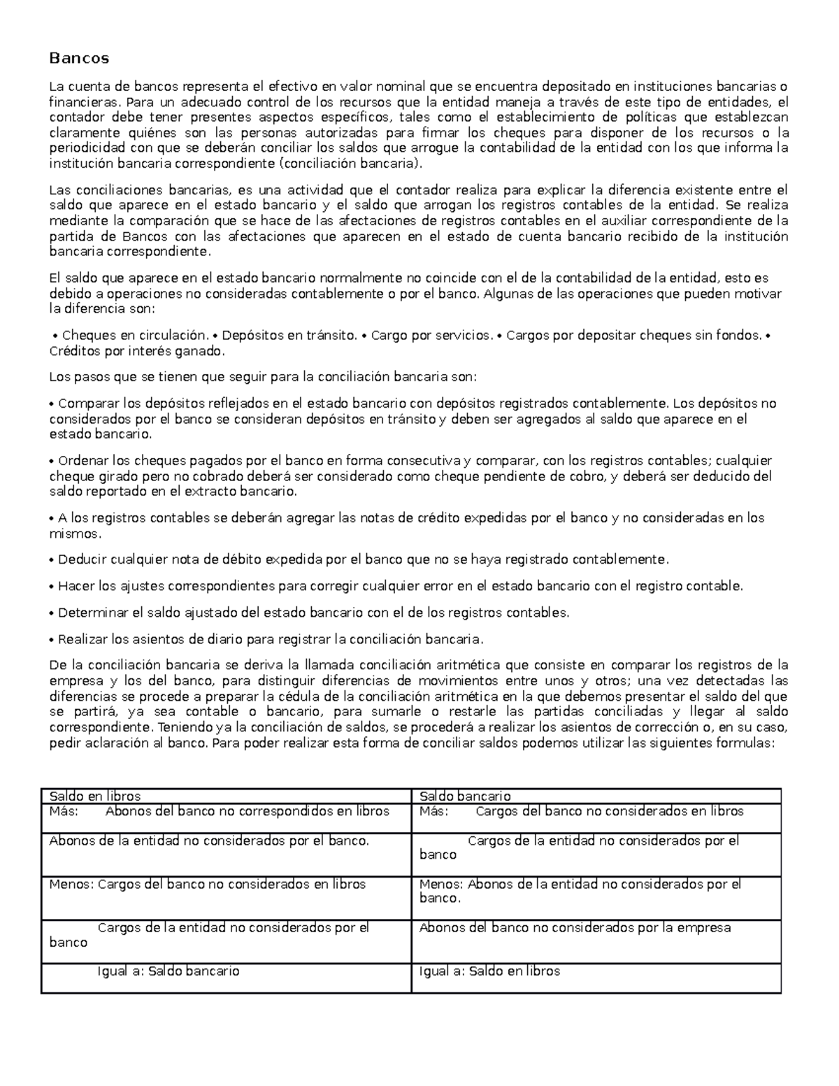 Apunte conciliacion contable - Bancos La cuenta de bancos representa el ...
