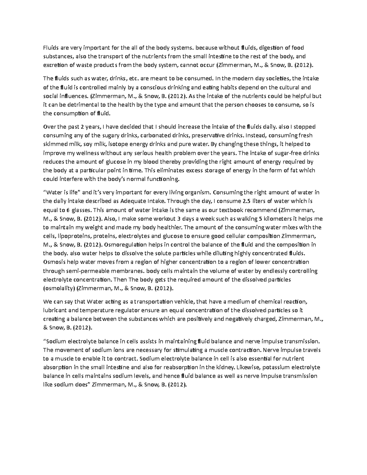 Nutrition unit 5 learning journal - Fluids are very important for the ...