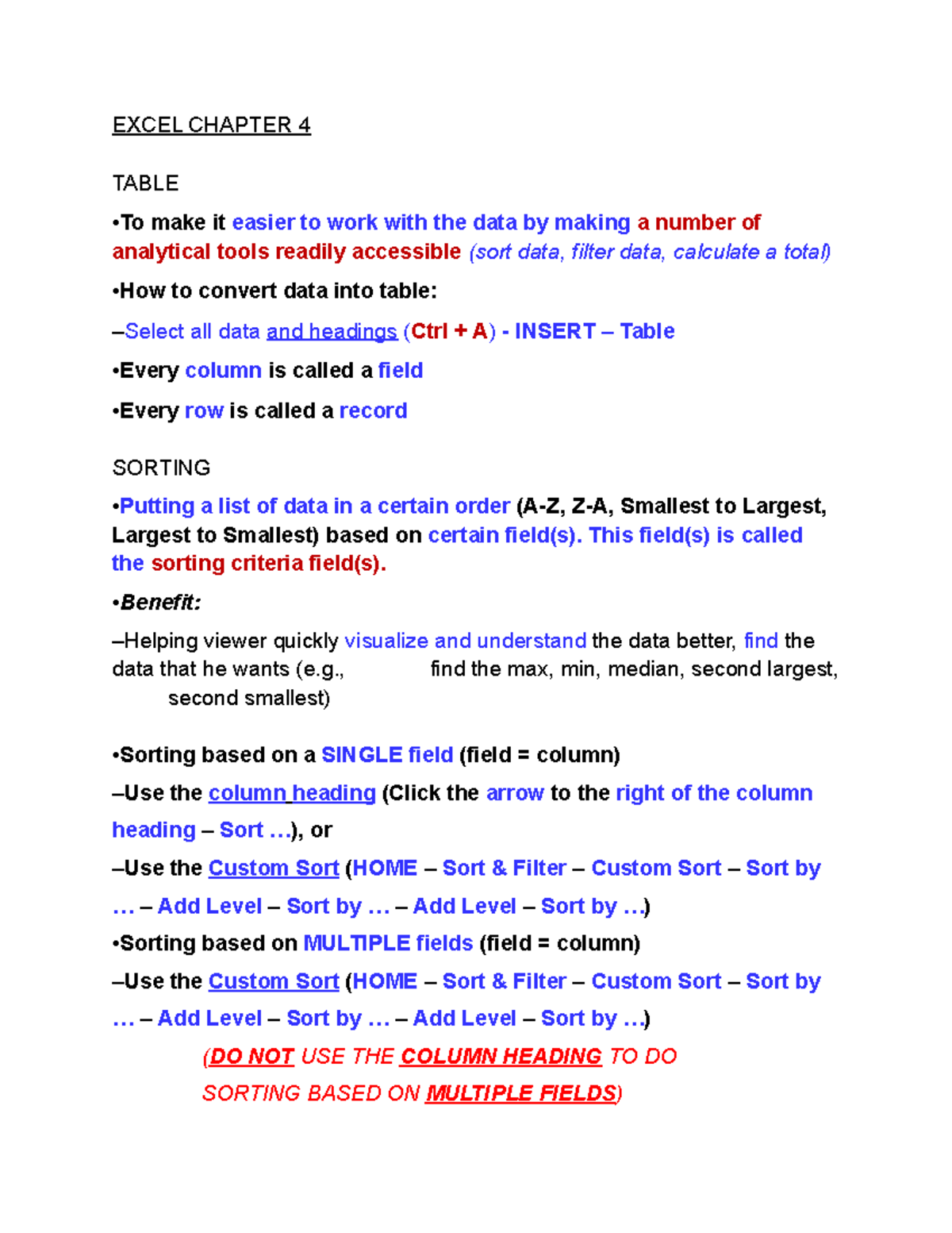 Excel-chapter 4 - lecture notes misy160 chapter 4 (excel) from the ...