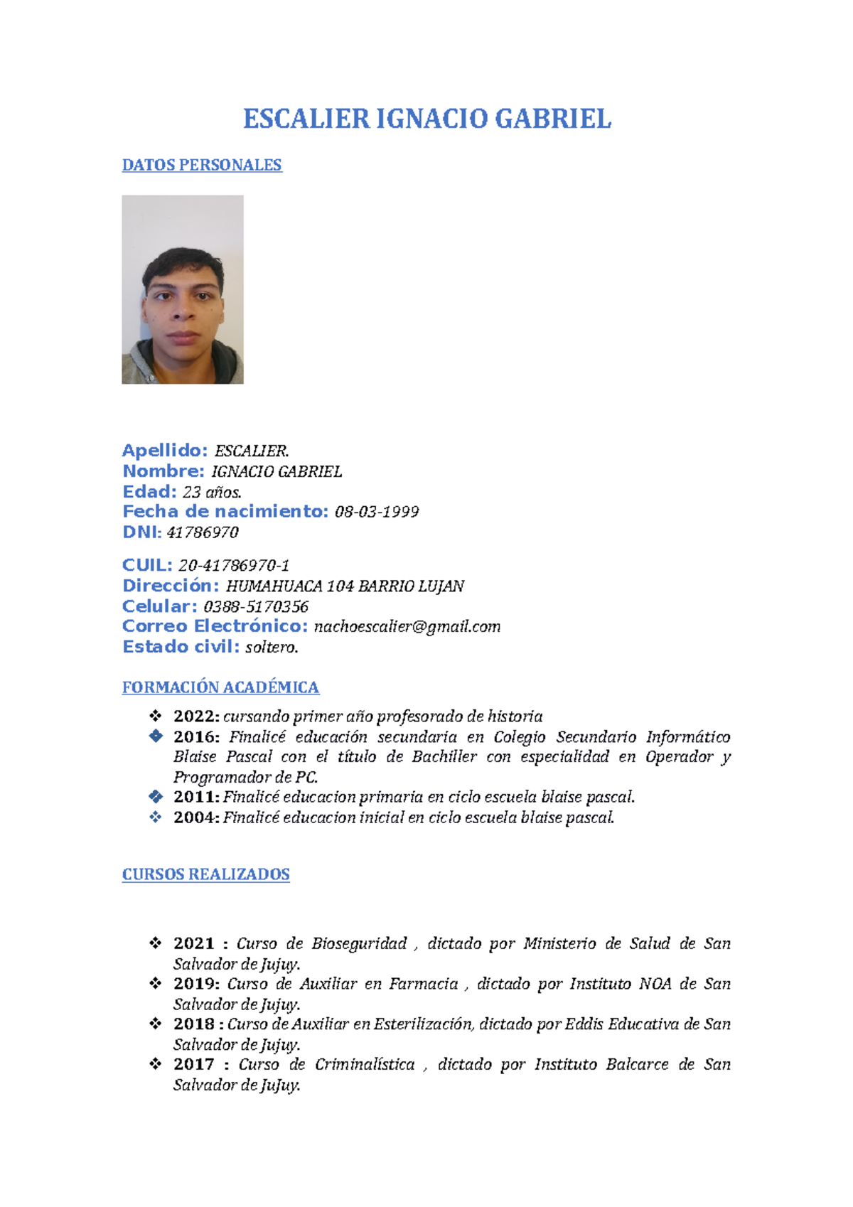 Escalier Ignacio Gabriel cv - ESCALIER IGNACIO GABRIEL DATOS PERSONALES ...