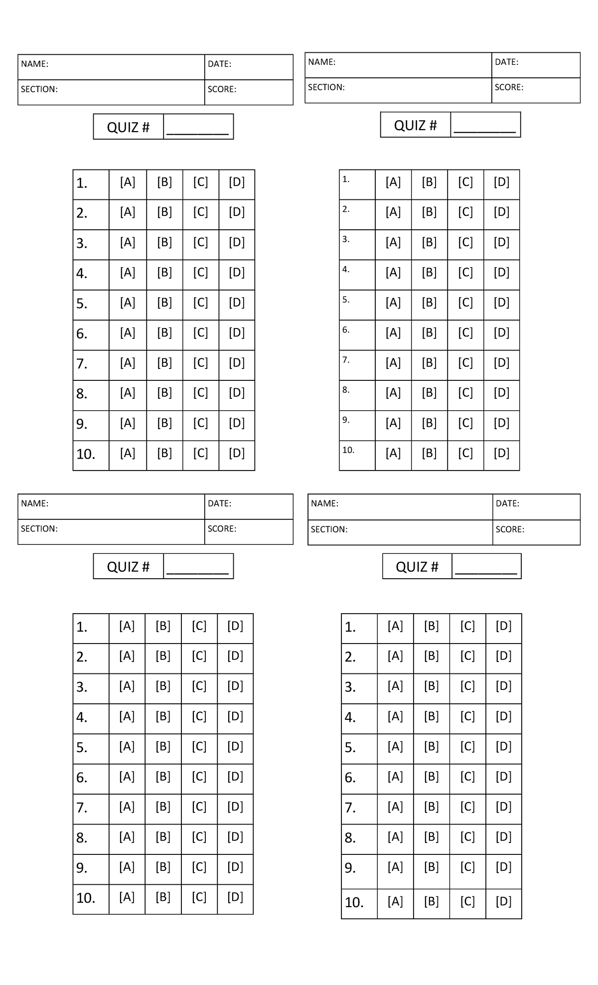 Answer Sheet - 1. [A] [B] [C] [D] 2. [A] [B] [C] [D] 3. [A] [B] [C] [D ...