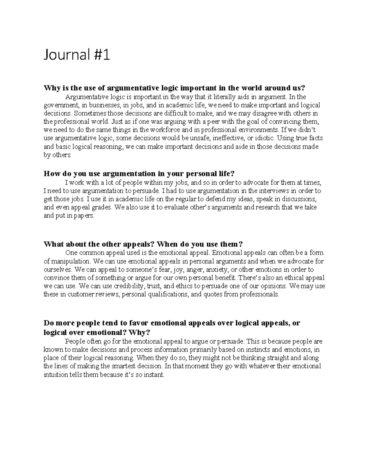 Journal 1- Importance of Argument - Journal Why is the use of ...